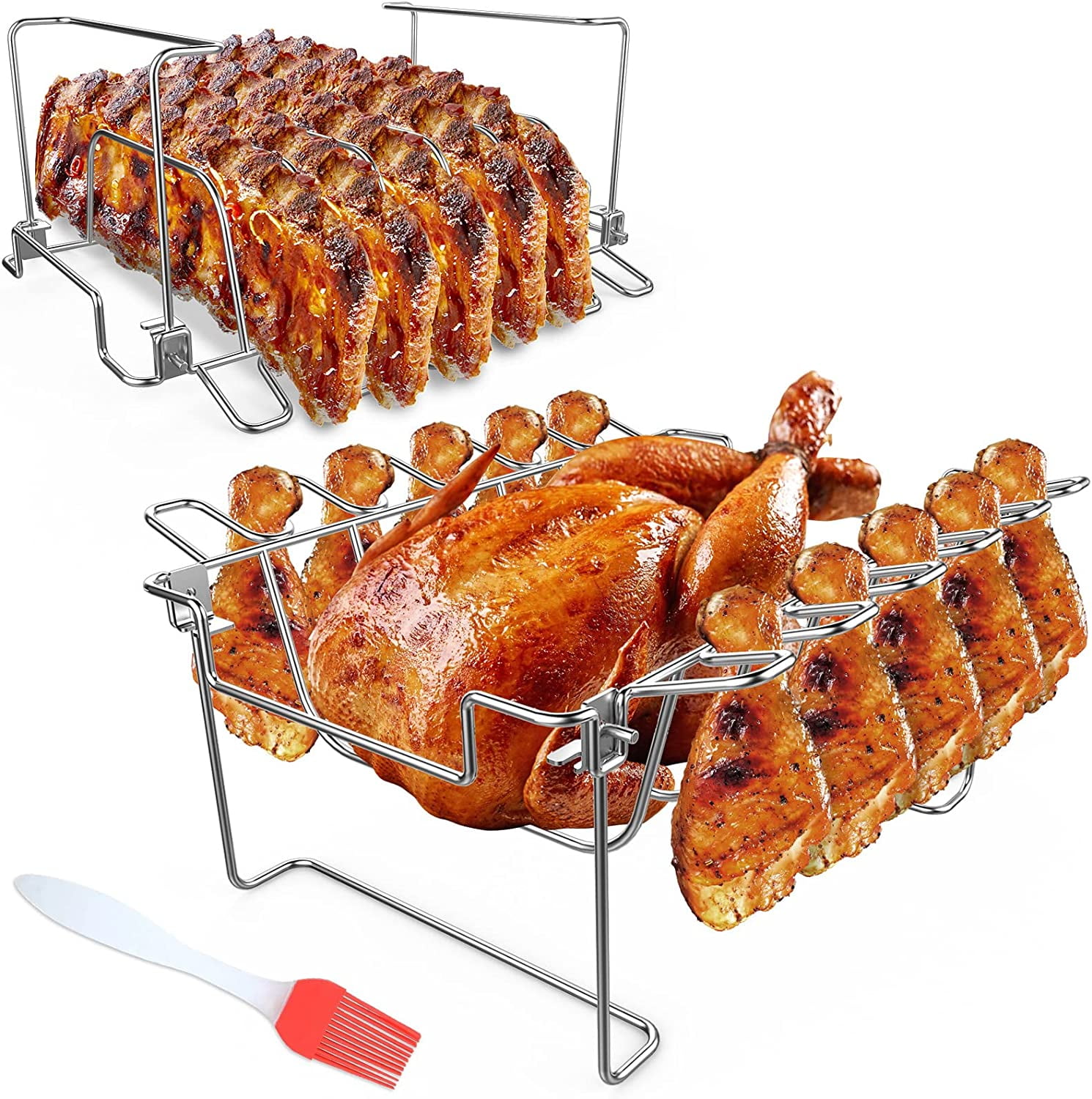 3 in 1 Extra Large Rectangle Rib Rack&Chicken Leg Rack with Brush ...