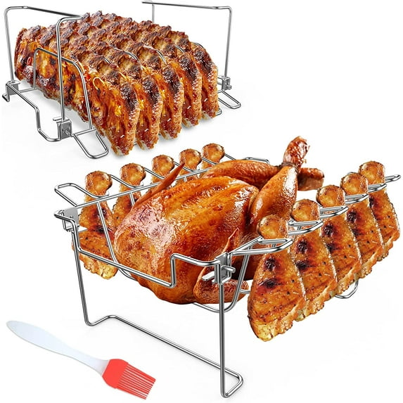 3 in 1 Extra Large Rectangle Rib Rack&Chicken Leg Rack with Brush ...
