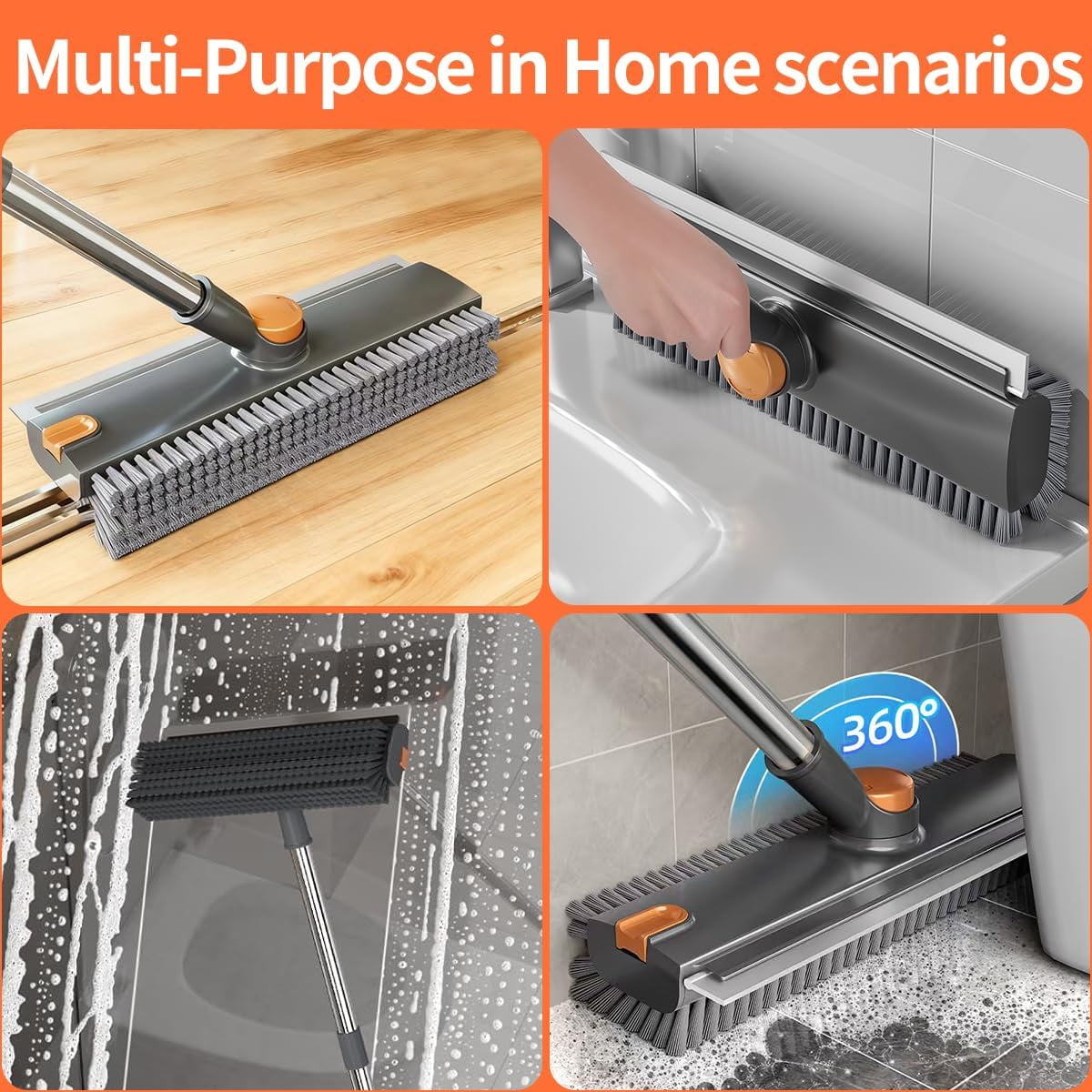 3 in 1 Floor Scrub Brush,Floor Scrubber with Squeegee and Tweezer, Push ...