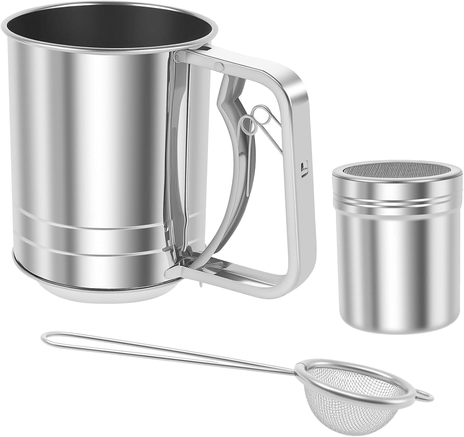 3 in 1 Flour Sifter for Baking, 3 Cup Stainless Steel ouble Layer Fine ...