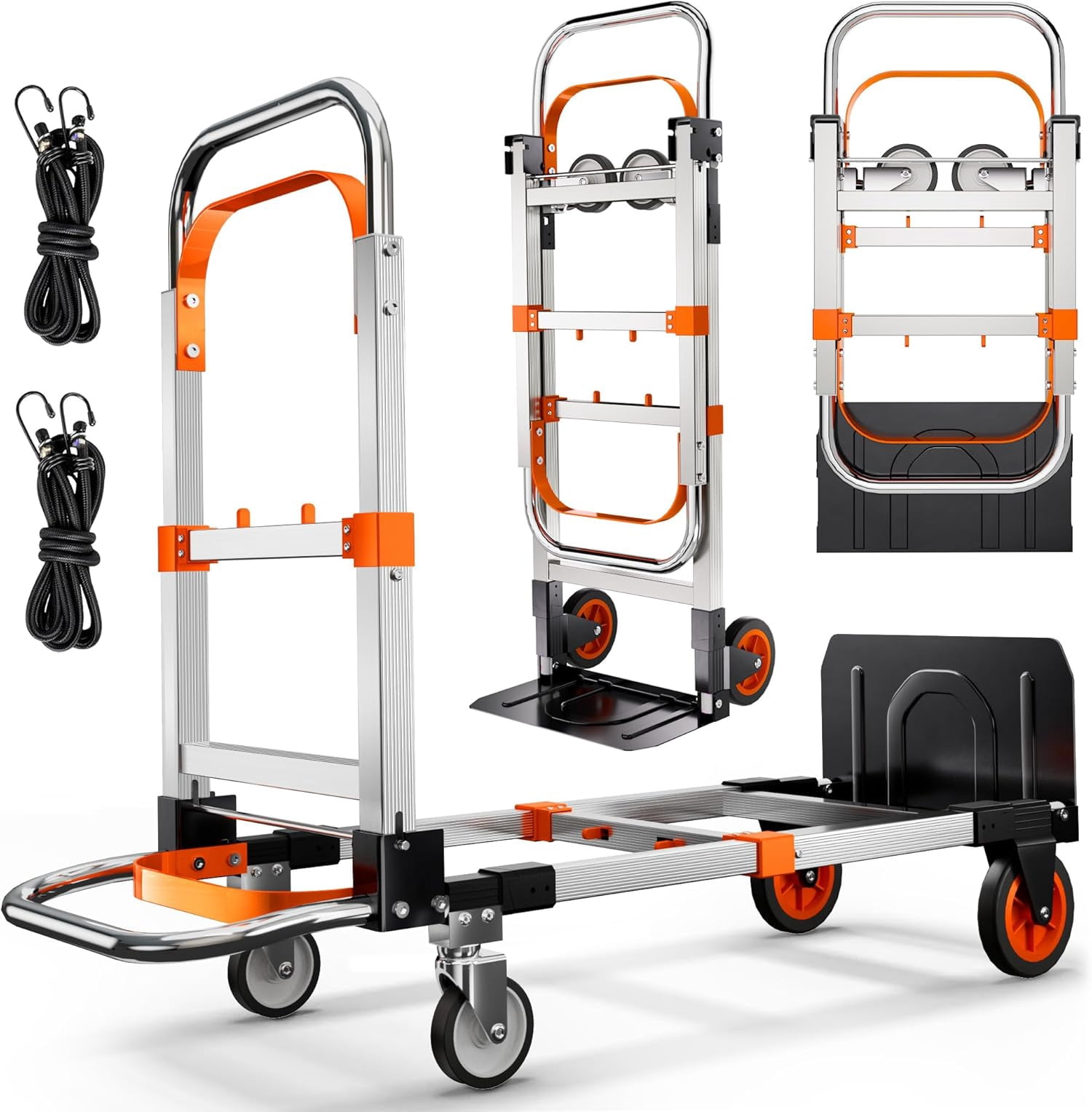 3 in 1 Folding Hand Cart with Wheels, 660lbs Capacity Foldable Utility ...