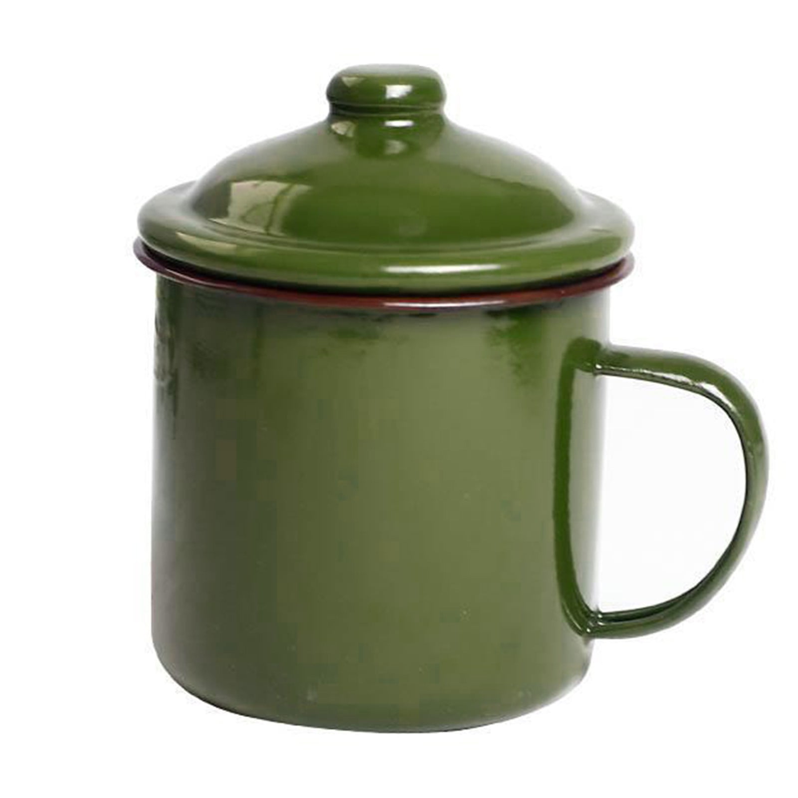 3.1" Green Enamel Camping Mug with Handle & Lid, Dust-Proof Metal ...
