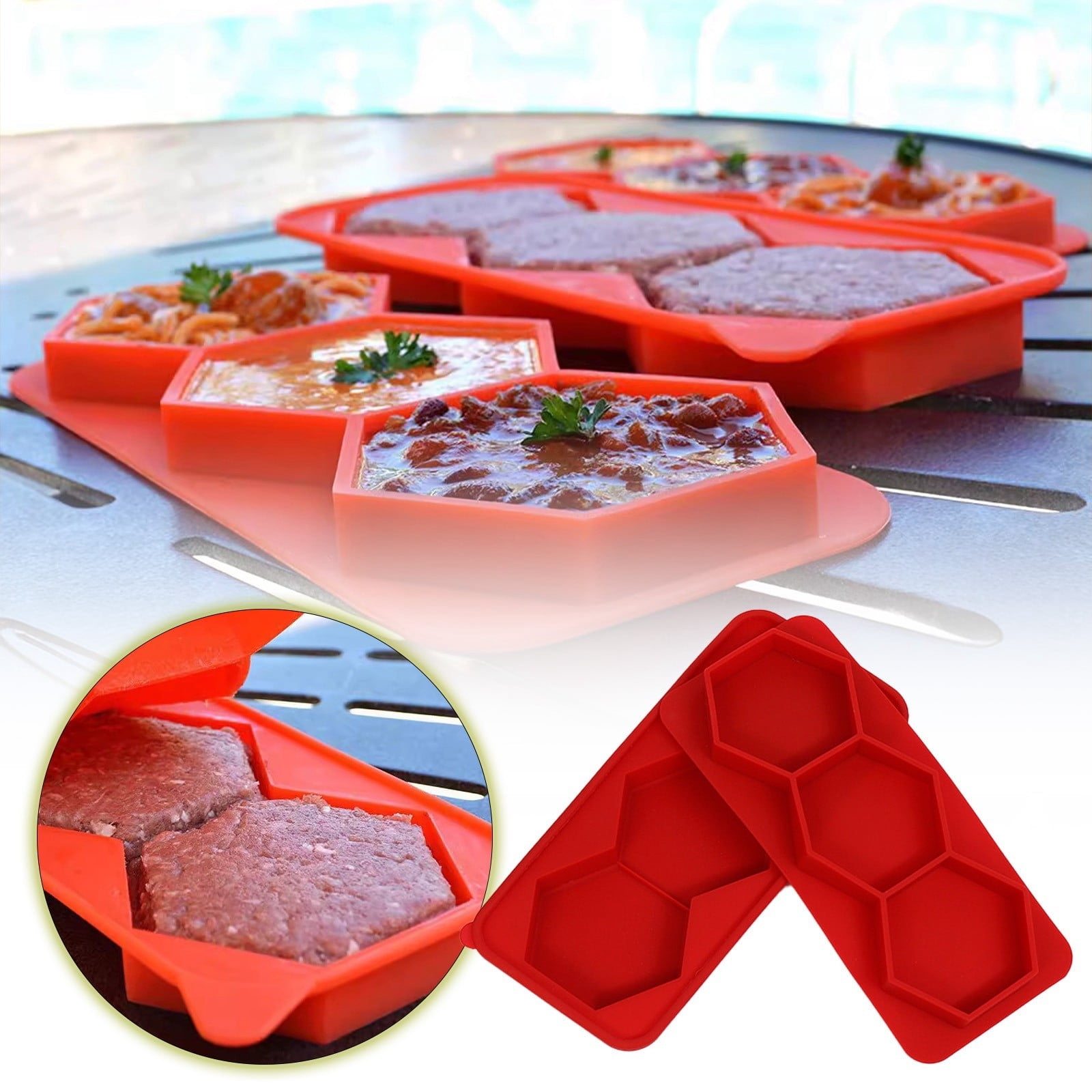 3 in 1 Hamburger Patty Maker Mold, Non-Stick Hexagonal Stuffed Burger ...