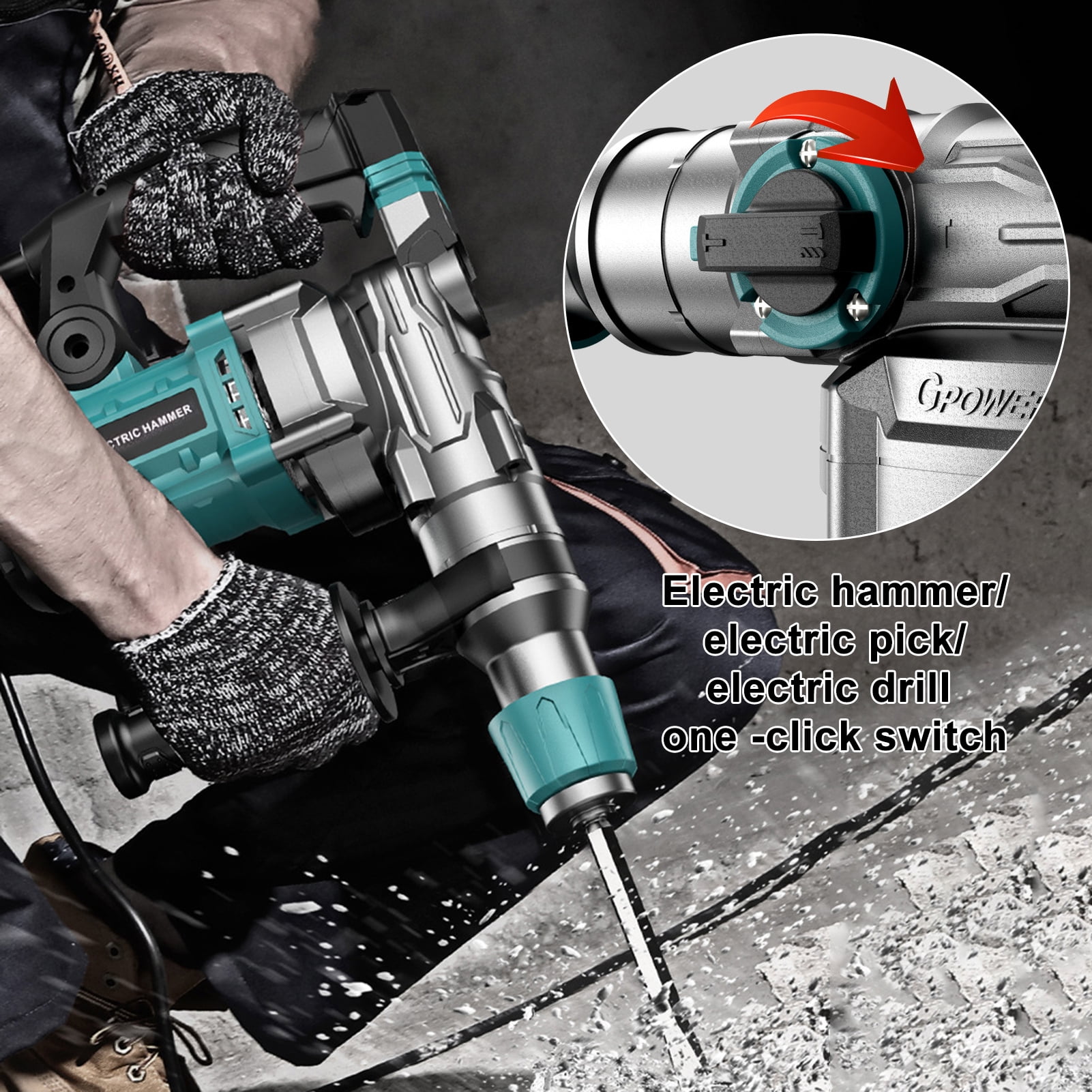 3 in 1 Hammer Drill, 1-1/4 Inch 13 Amp Heavy Duty Rotary Hammer Drill ...