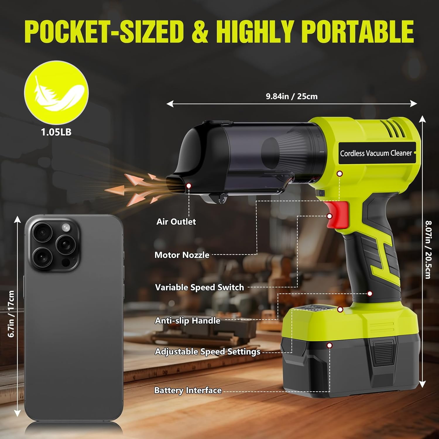 3 in 1 Handheld Vacuum Cordless Compatible with Ryobi 18V Battery, Wet ...