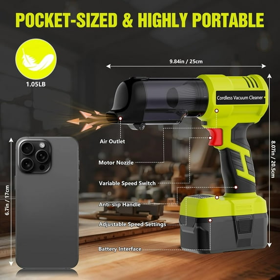 3 in 1 Handheld Vacuum Cordless Compatible with Ryobi 18V Battery, Wet ...