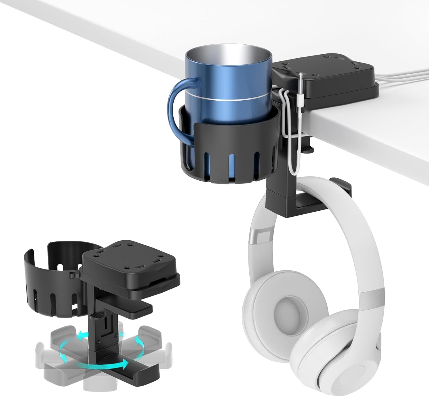 3 in 1 Headphone Hanger with Cup Holder - Rotatable Headset Hook & Desk ...