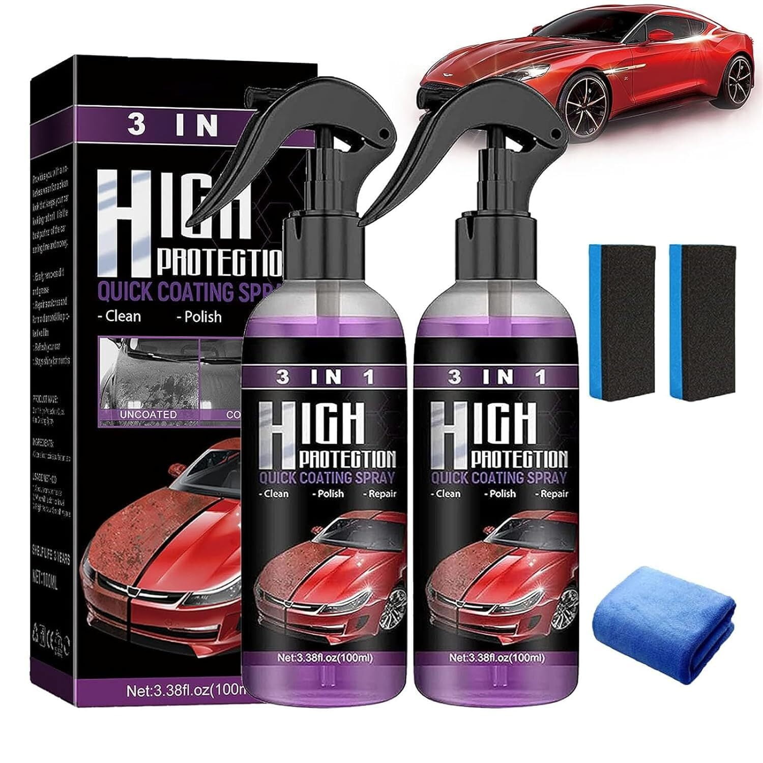 3 in 1 High Protection Quick Car Coating Spray, 100ml Car Ceramic Coating Spray, Plastic Parts ...