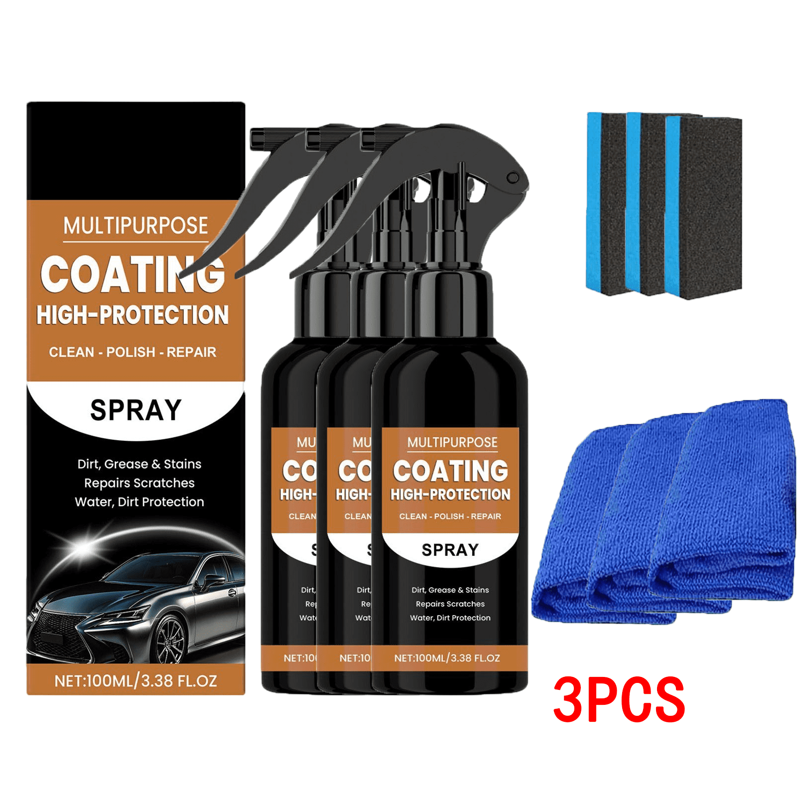 3 in 1 High Protection Quick Car Coating Spray, Car Scratch Quick Repair Nano Spray, Car Coating ...