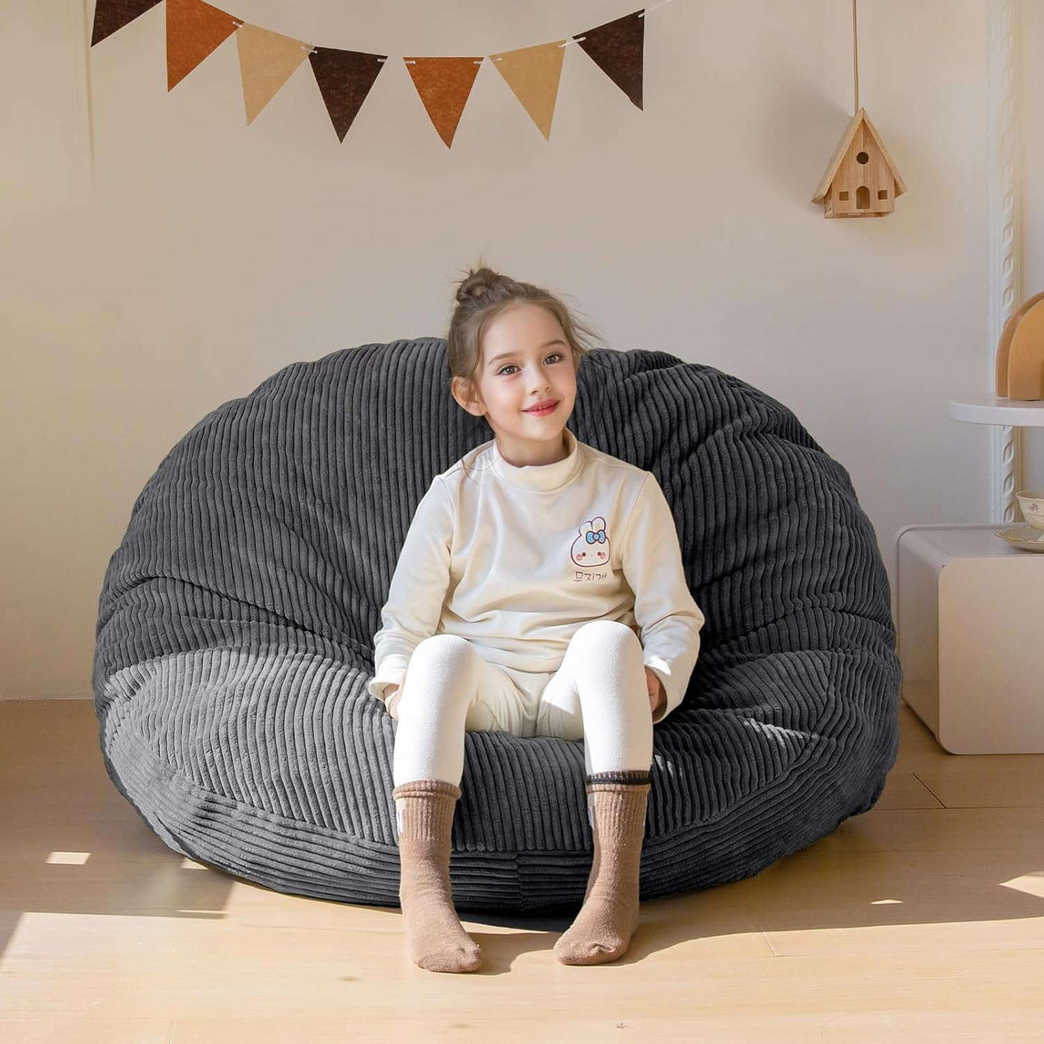 3 in 1 Kids Bean Bag Chair Bed, Convertible Chair That Folds From Bean ...
