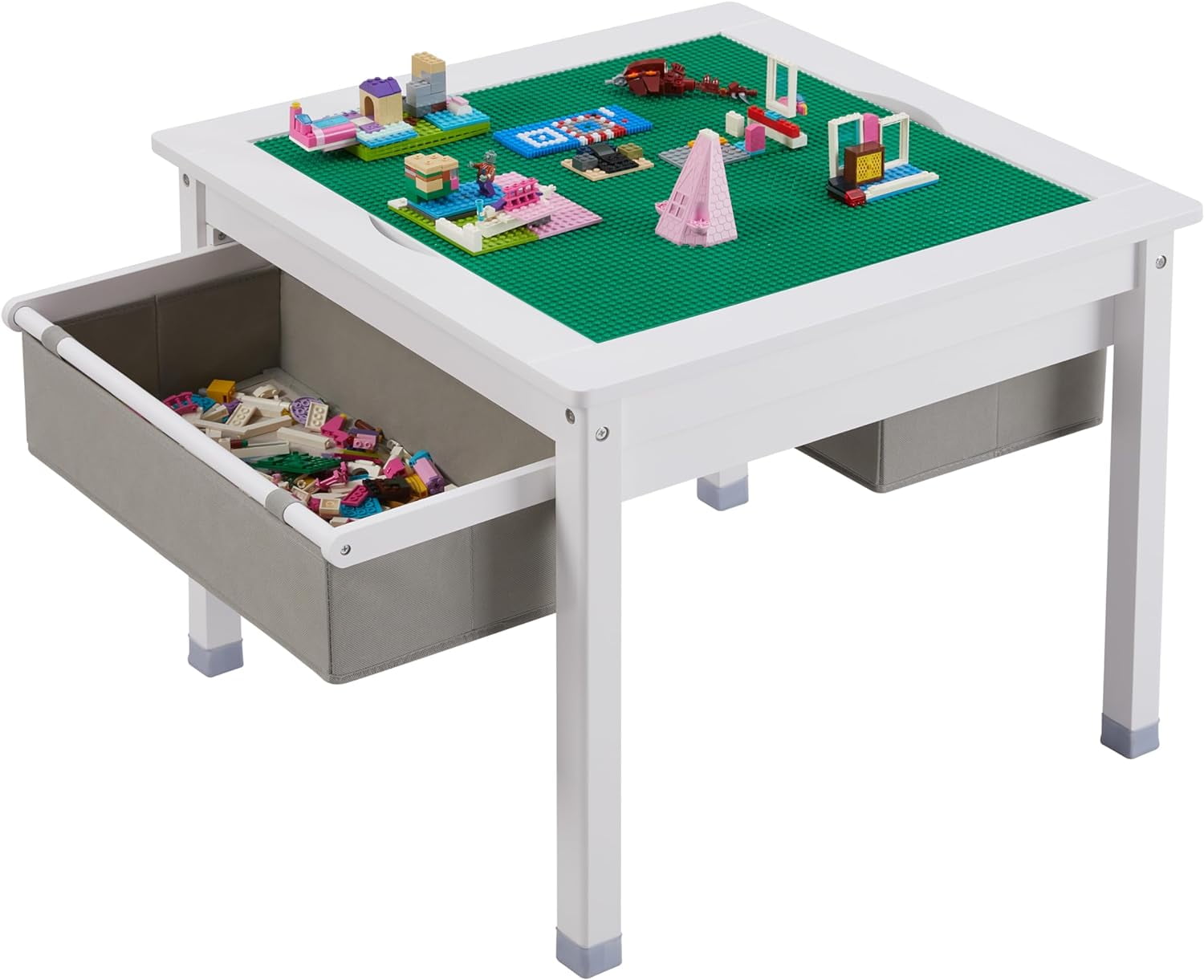 3 in 1 Kids Construction Play Table with Storage Drawers, Wooden ...