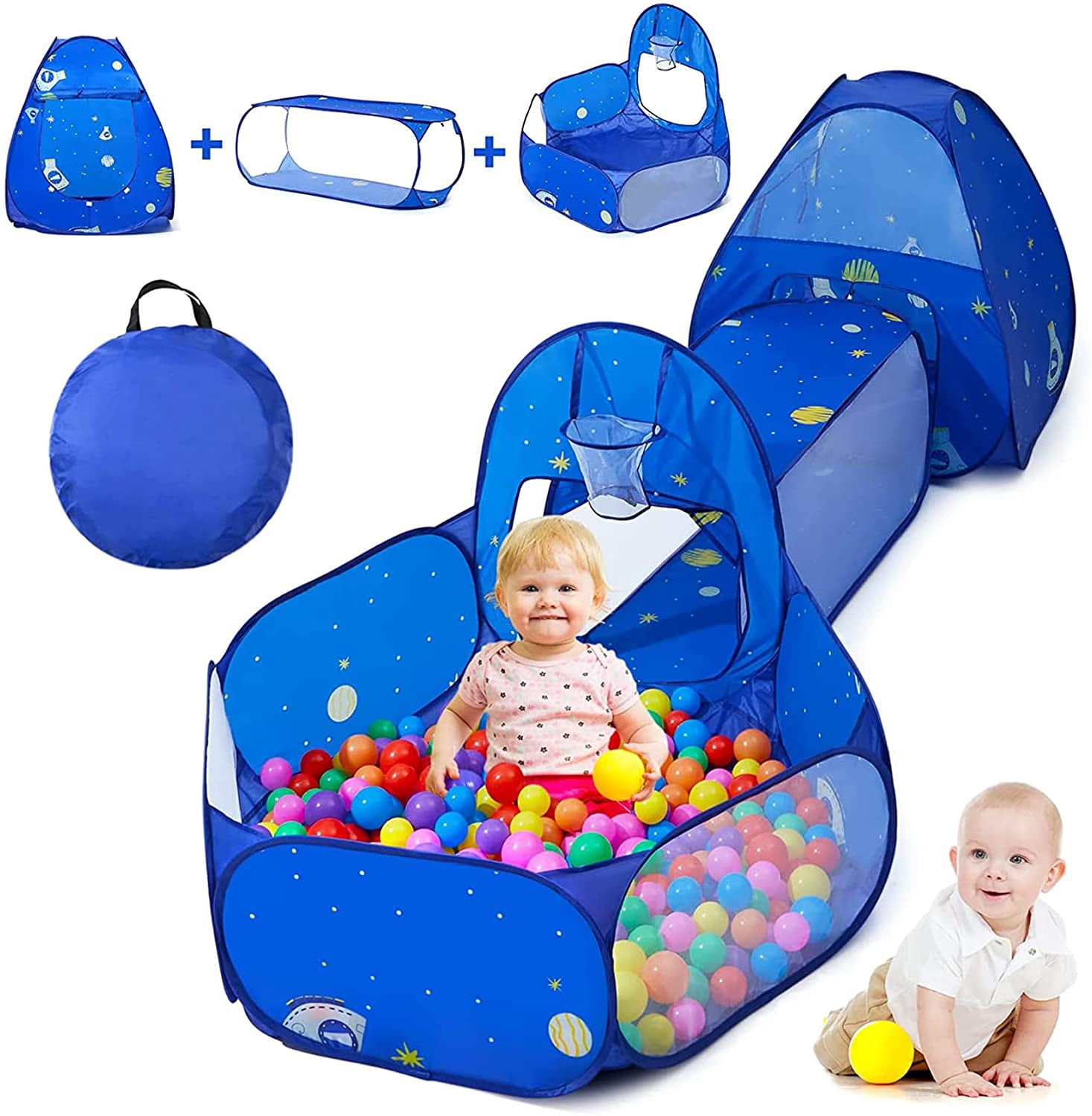 3 in 1 Kids Play Tent with Crawl Tunnel Foldable Toddle Play Tent Set ...