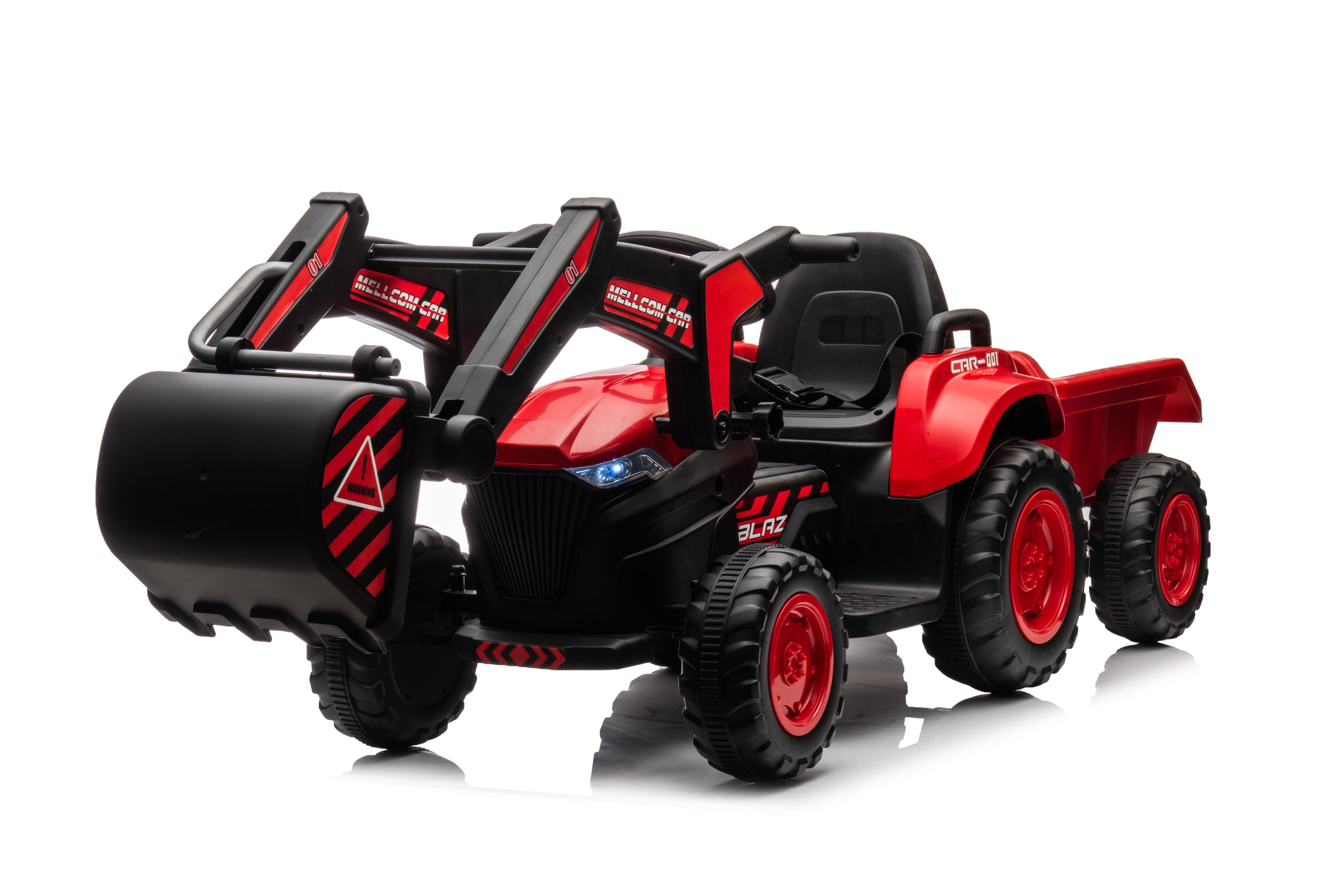 3 in 1 Kids Ride on Excavator & Tractor with Detachable Trailer, 12V Kids Electric Vehicles with ...