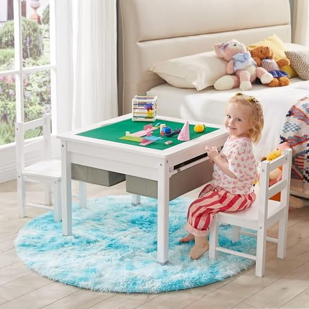 3 in 1 Kids Table and 2 Chairs Set with Storage Drawers, Toddler ...