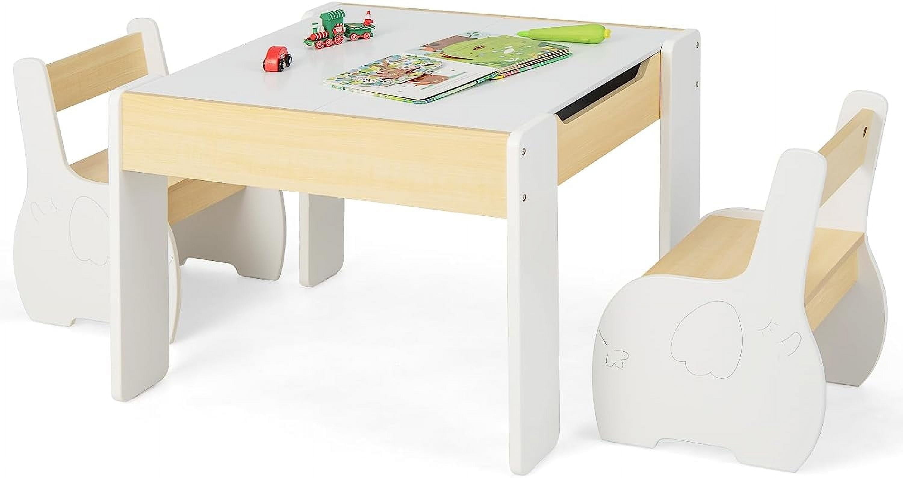 3 in 1 Kids Table and Chair Set, Wood Multi Activity Table with ...