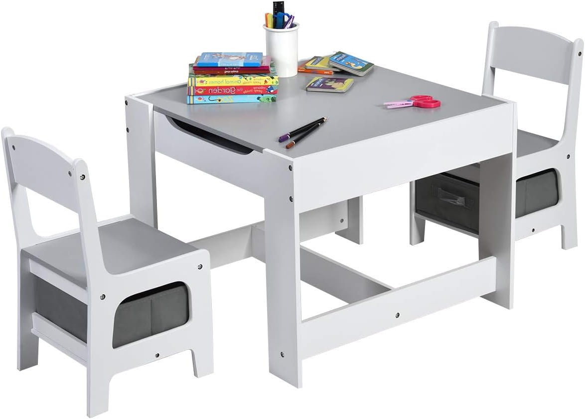 Storage Table Set 3-in-1 Kids Table & Chair Set With Storage - Wooden ...