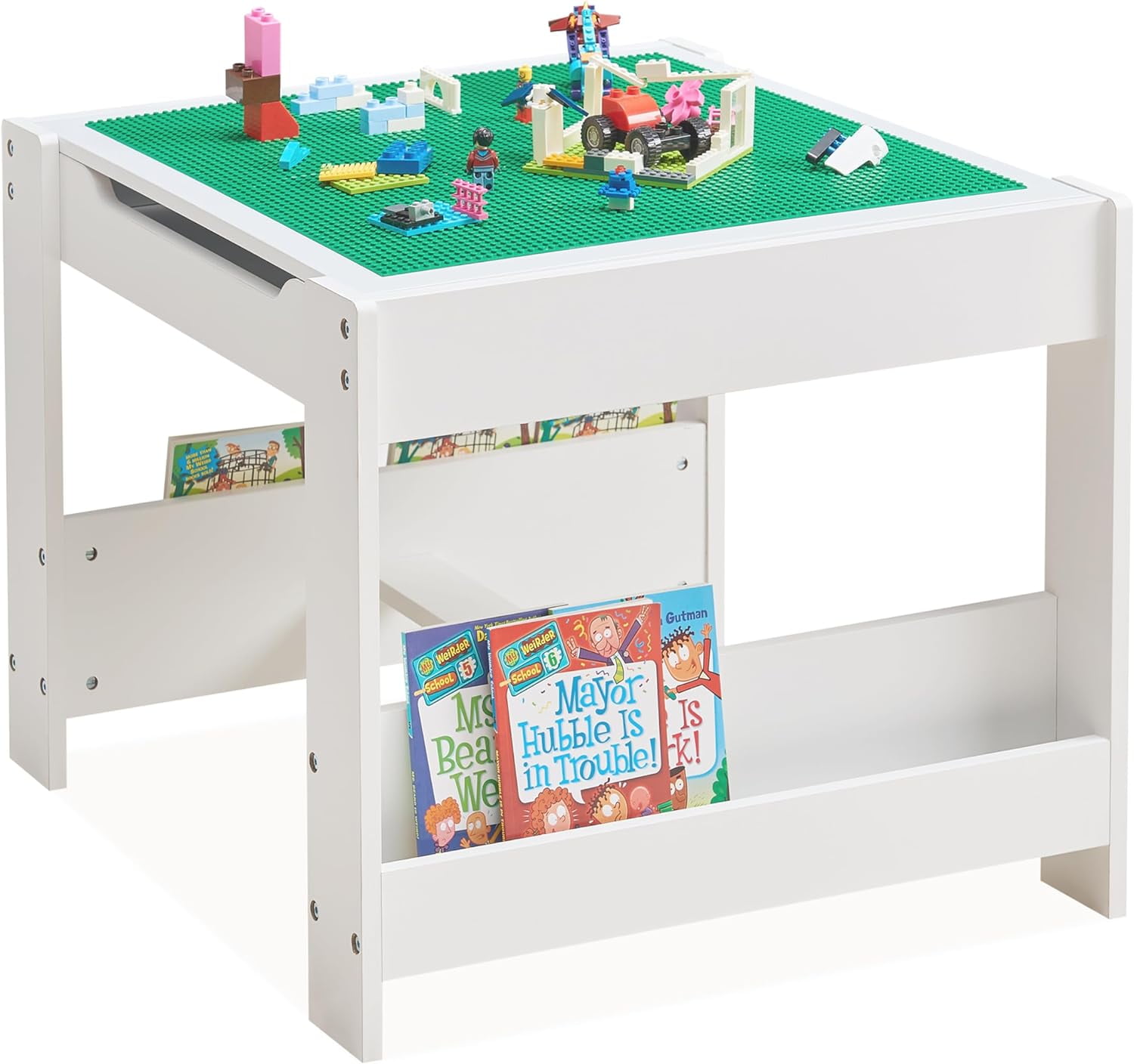 3 in 1 Kids Wooden Activity Table with Bookshelves, 2 in 1 Detachable ...