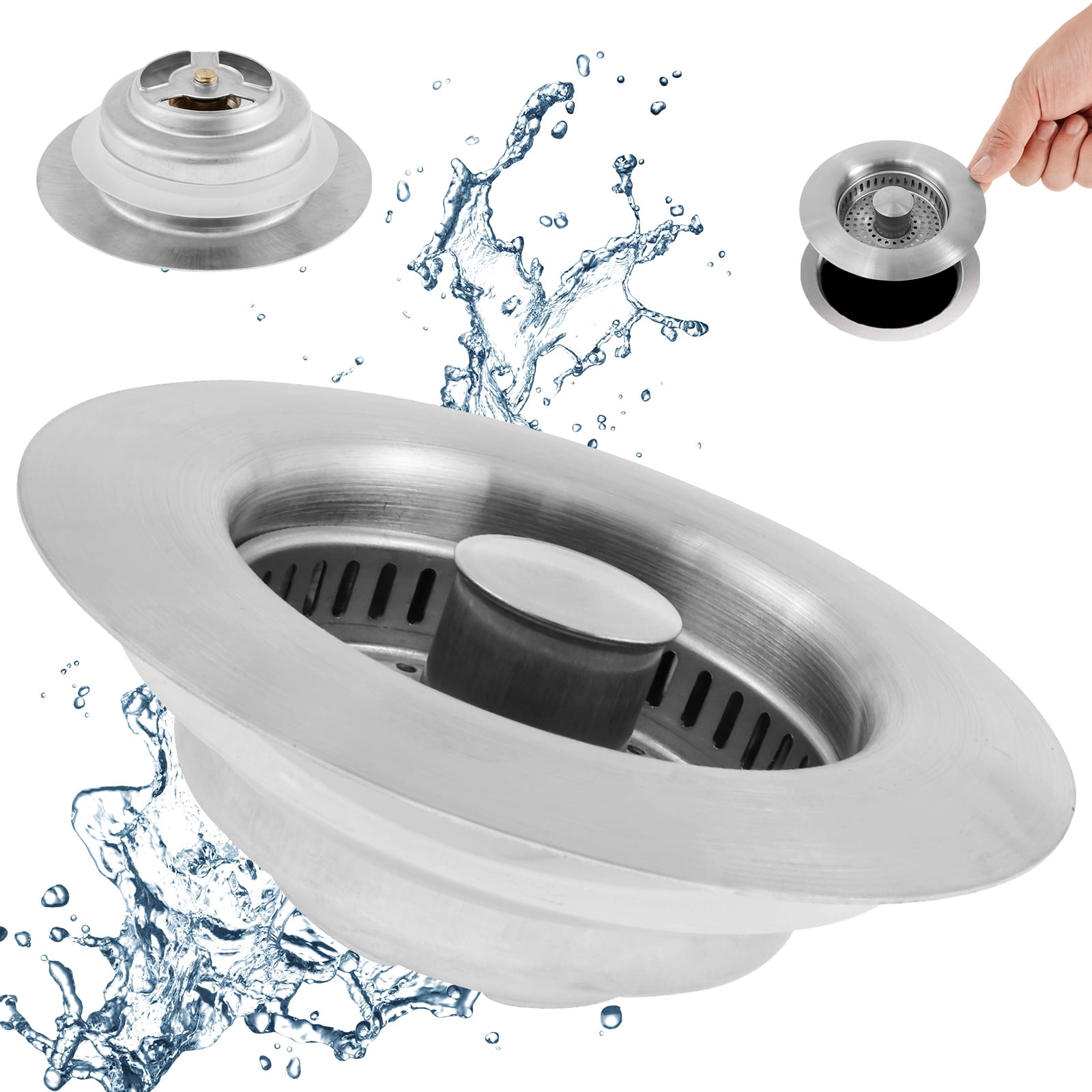 3 In 1 Kitchen Sink Drain Strainer Stainless Steel Pop Up Sink Stopper ...
