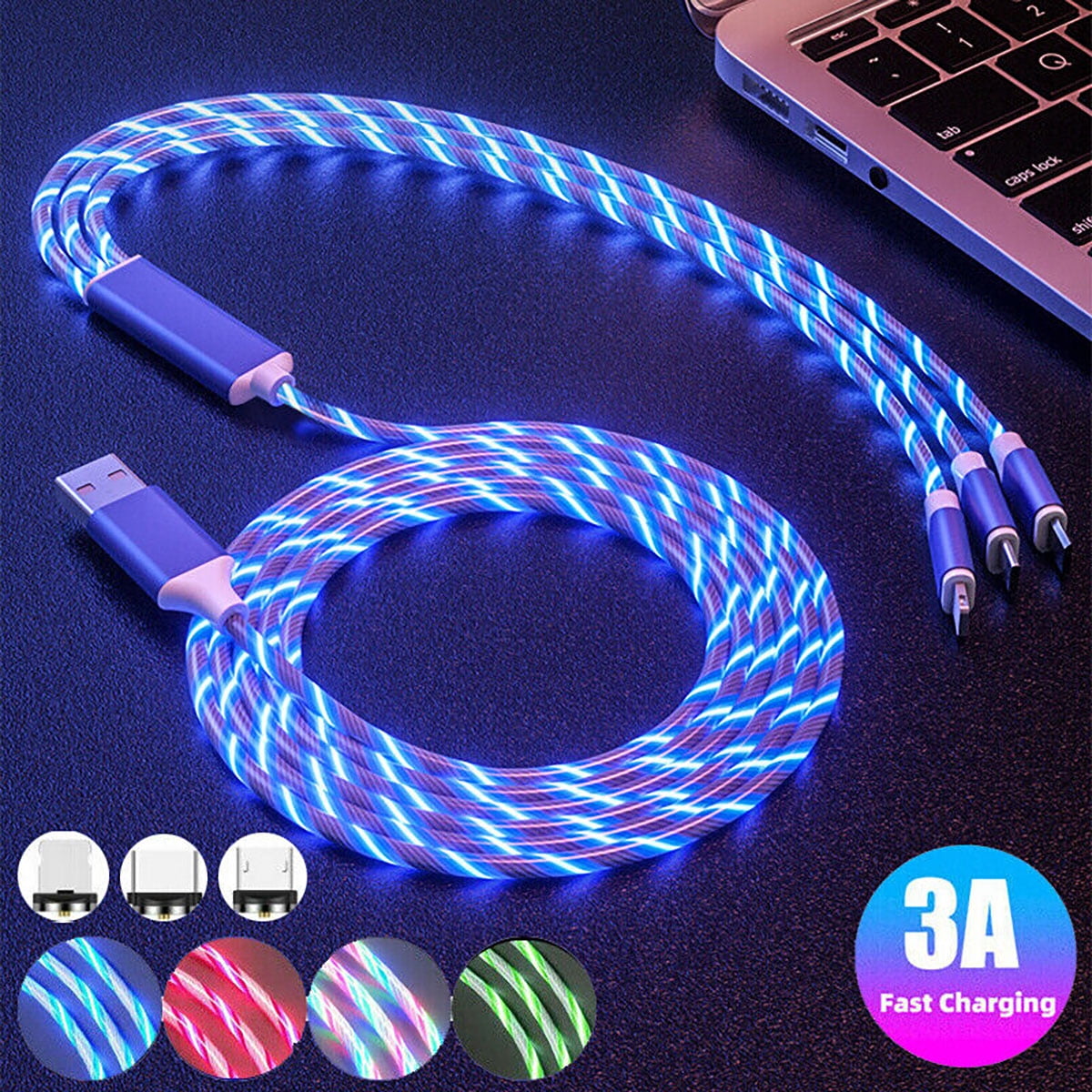 3 in 1 LED Flowing Light Up Charger Cable,Multi Charging Cable,Micro ...