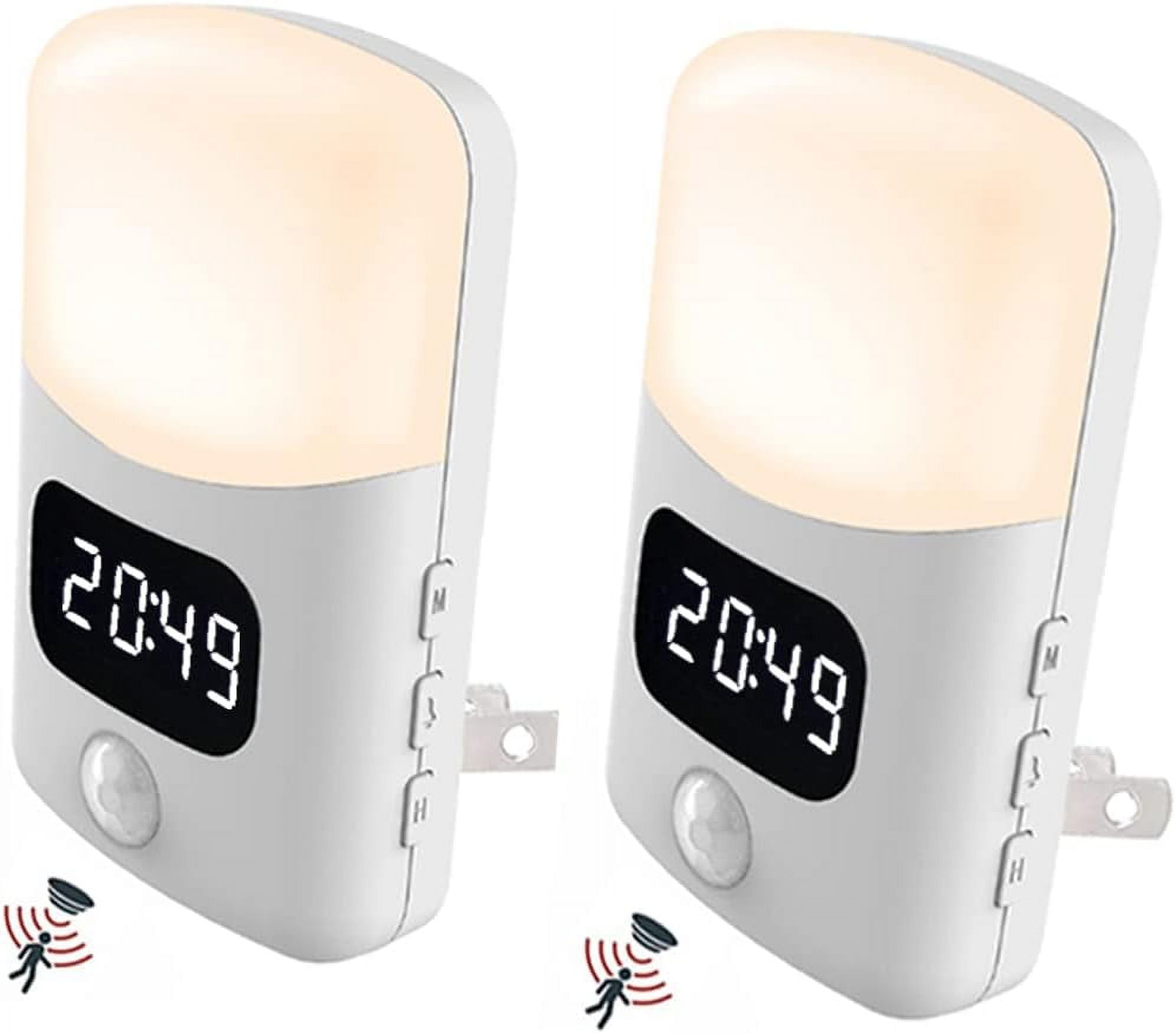 3 in 1 LED Night Light with Digital Bathroom Clock 2 pack,Motion ...
