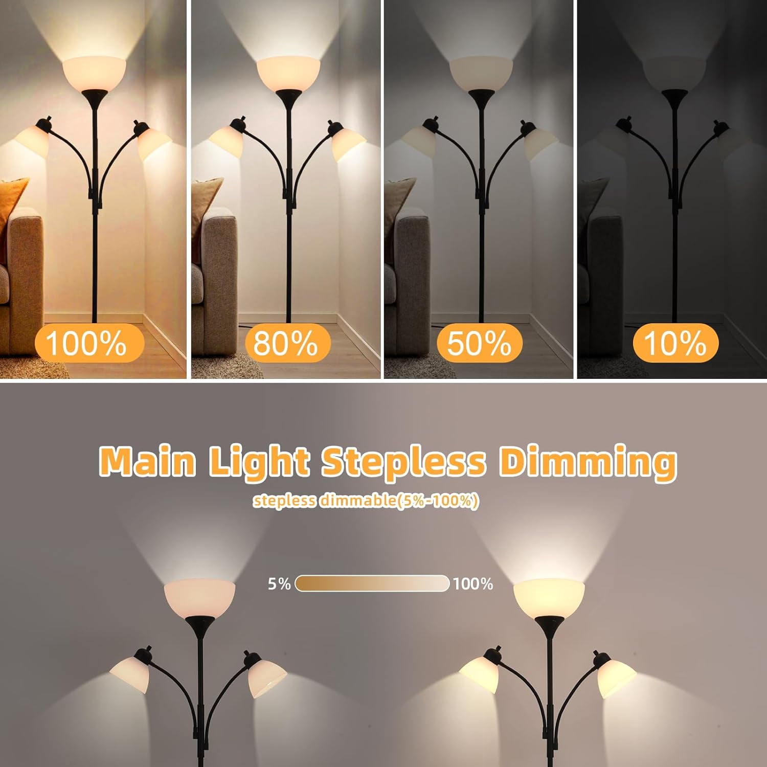 3 in 1 Lamps for Living Room, Floor Lamp with 2 Adjustable Reading ...