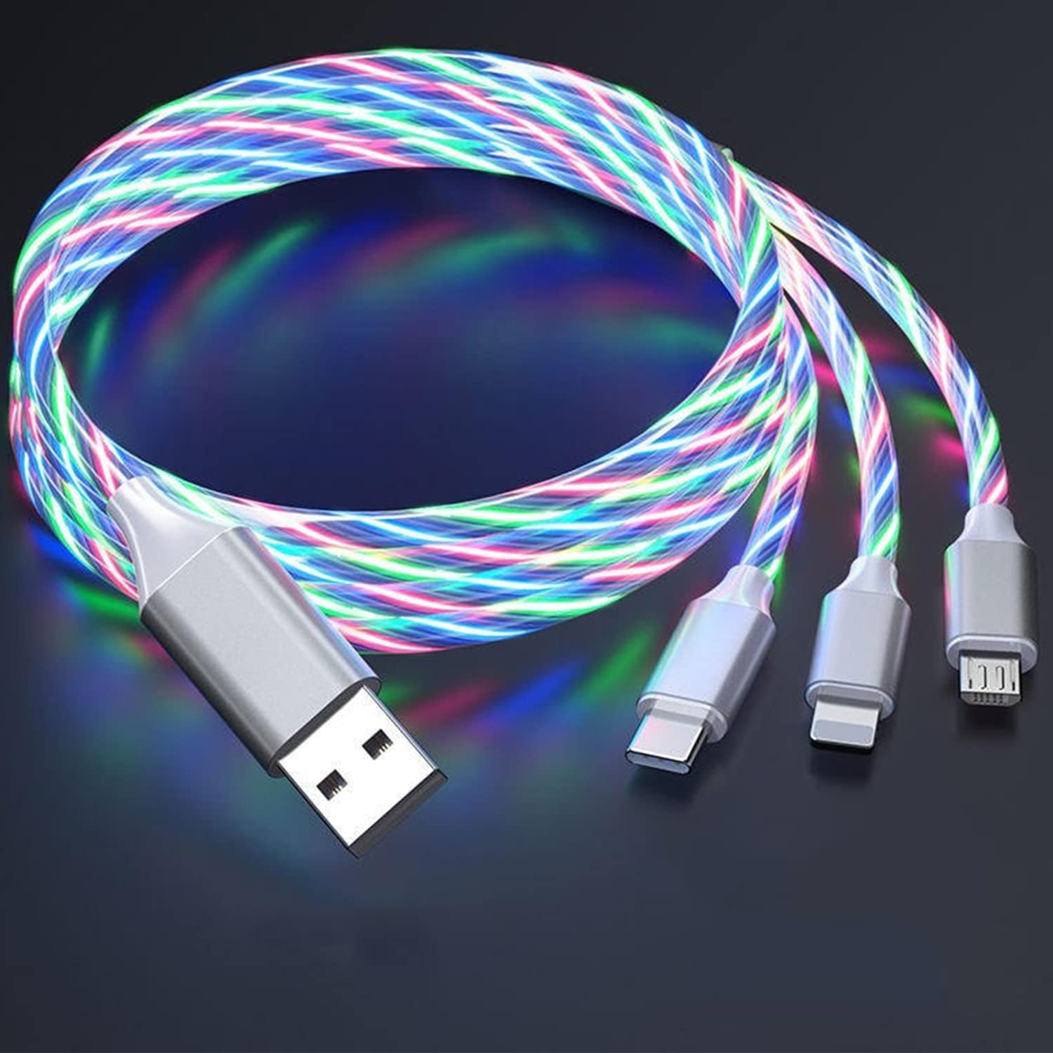 3 in 1 Light up Charging Cable 3.9ft,Led Flowing Charging Cable ...