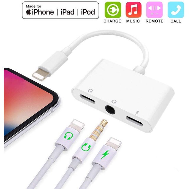 3 in 1 Lighting to 3.5mm Headphone Jack Adapter,AUX Dual Audio Adapter ...