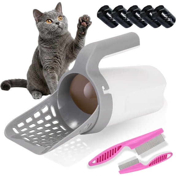 3 in 1 Litter Box Shovel with Hidden Bag Compartment & Clump Separator ...