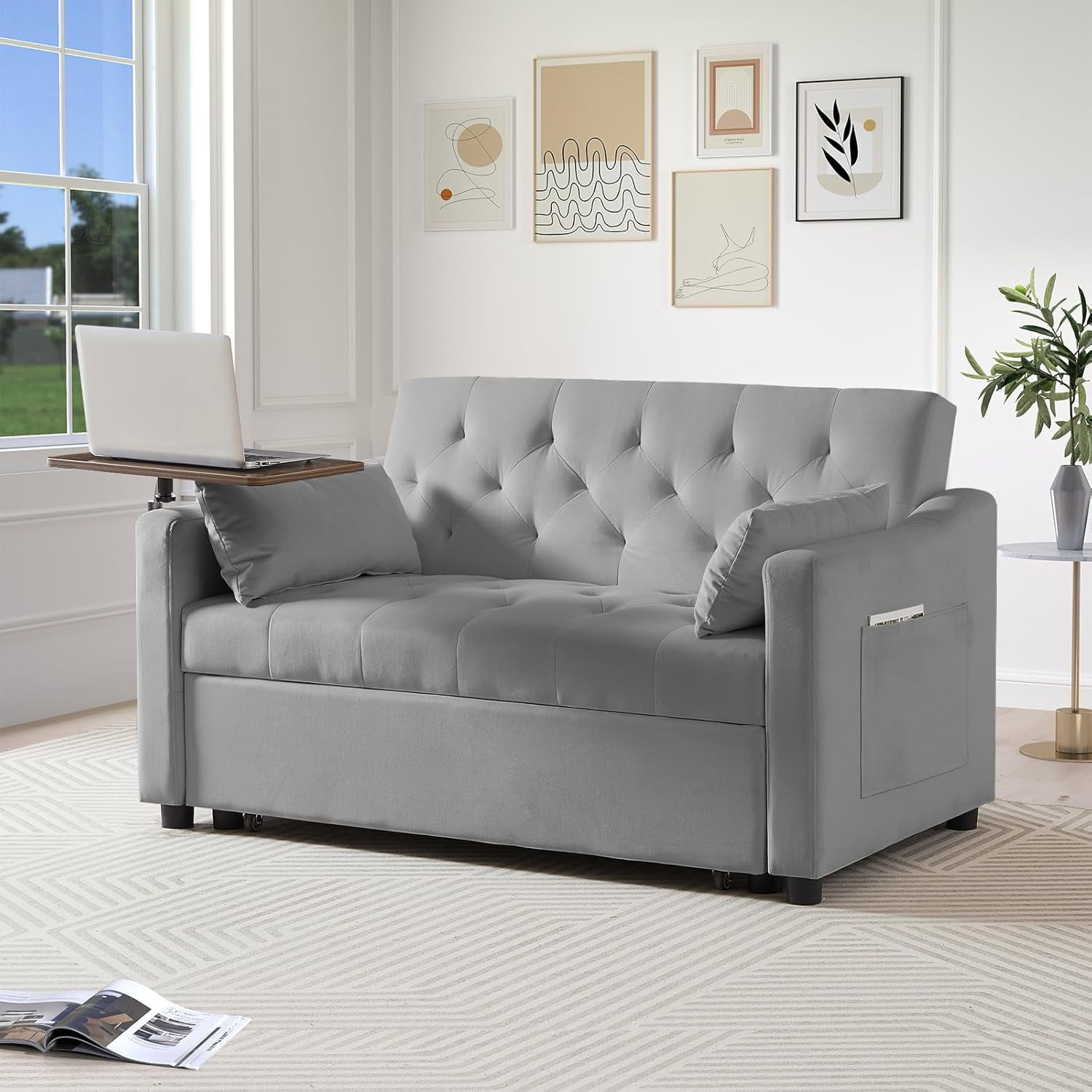 3 in 1 Loveseat Sleeper, Adjustable Backrest Convertible Sofa Bed ...