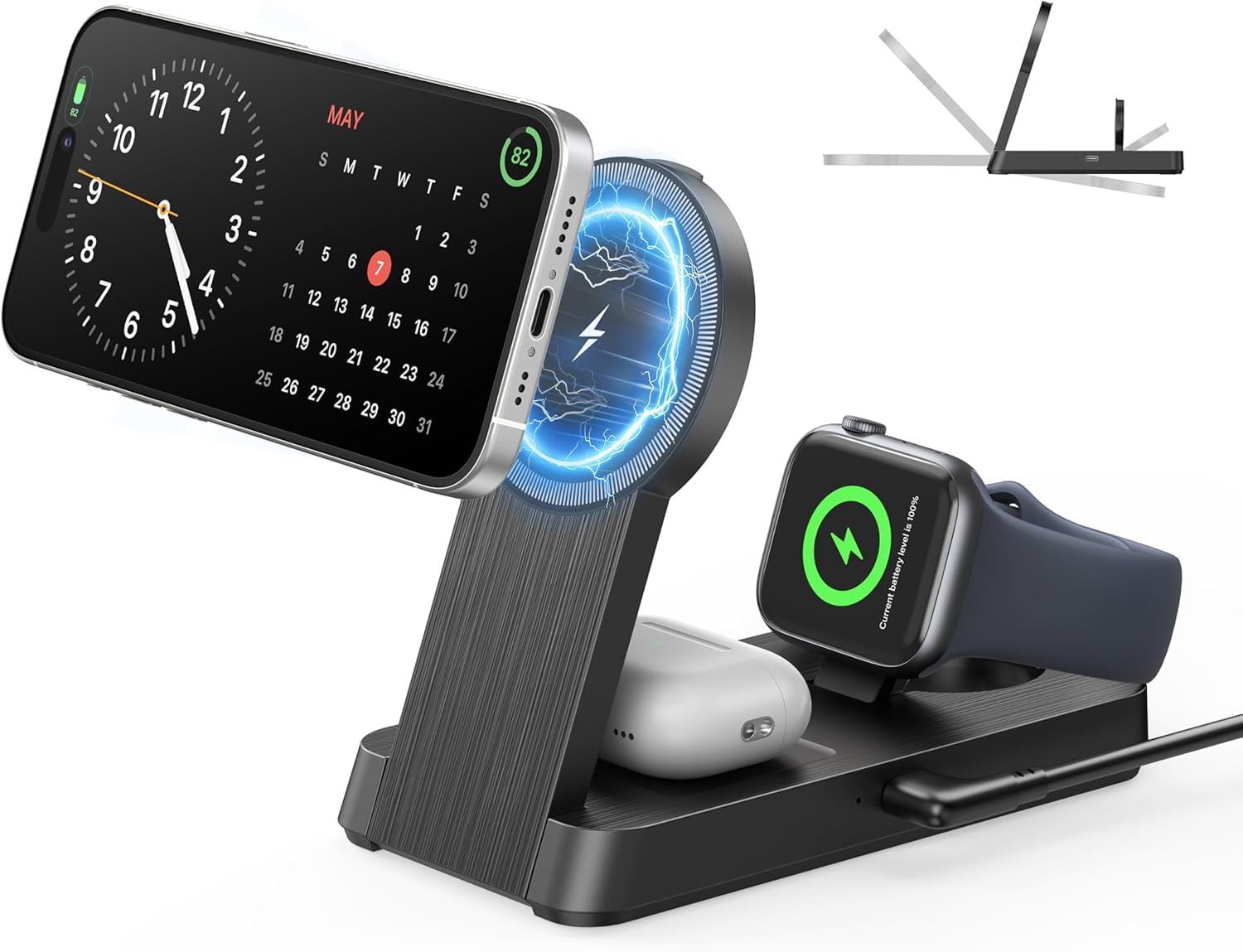 3 in 1 Magnetic Wireless for iPhone Charging Station: Foldable Portable ...