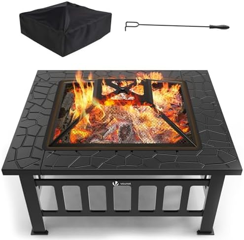 3 in 1 Metal Square Firepit 32 inch Heavy Duty Fire Pit Table Outside ...