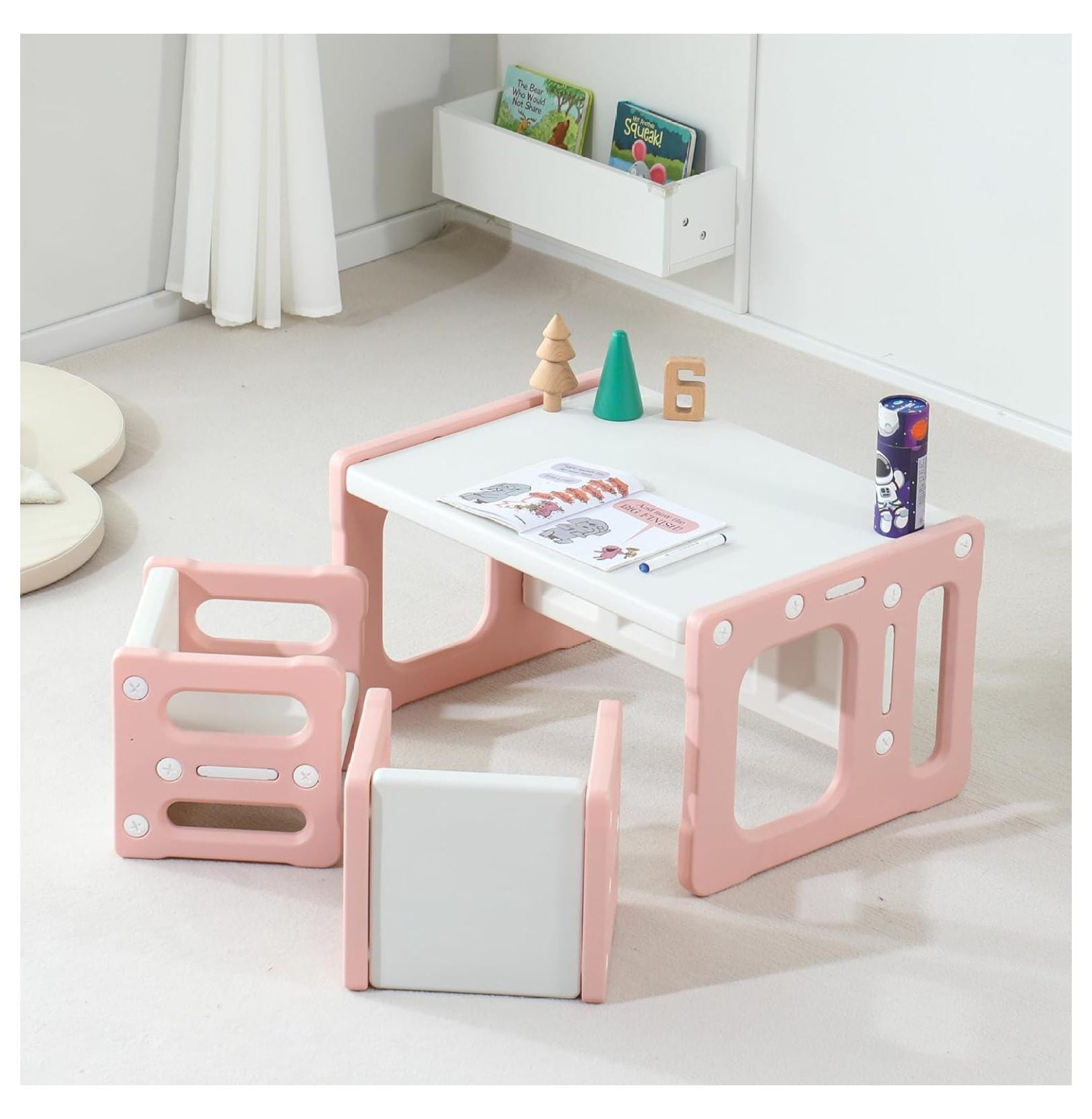 3 in 1 Montessori Weaning Table and 2 Chairs Set, Kids Table and Chair ...