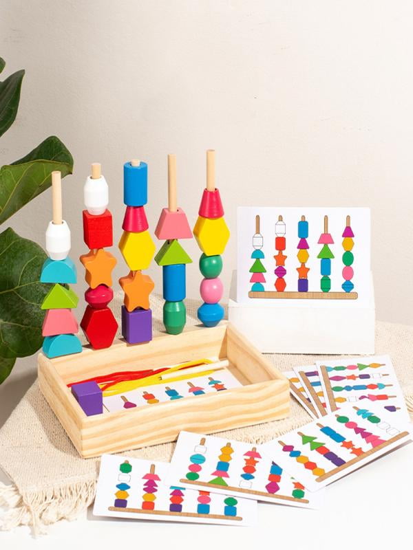 3 in 1 Montessori Wooden Beads Sequencing Toy Set & Lacing Beads Gift ...