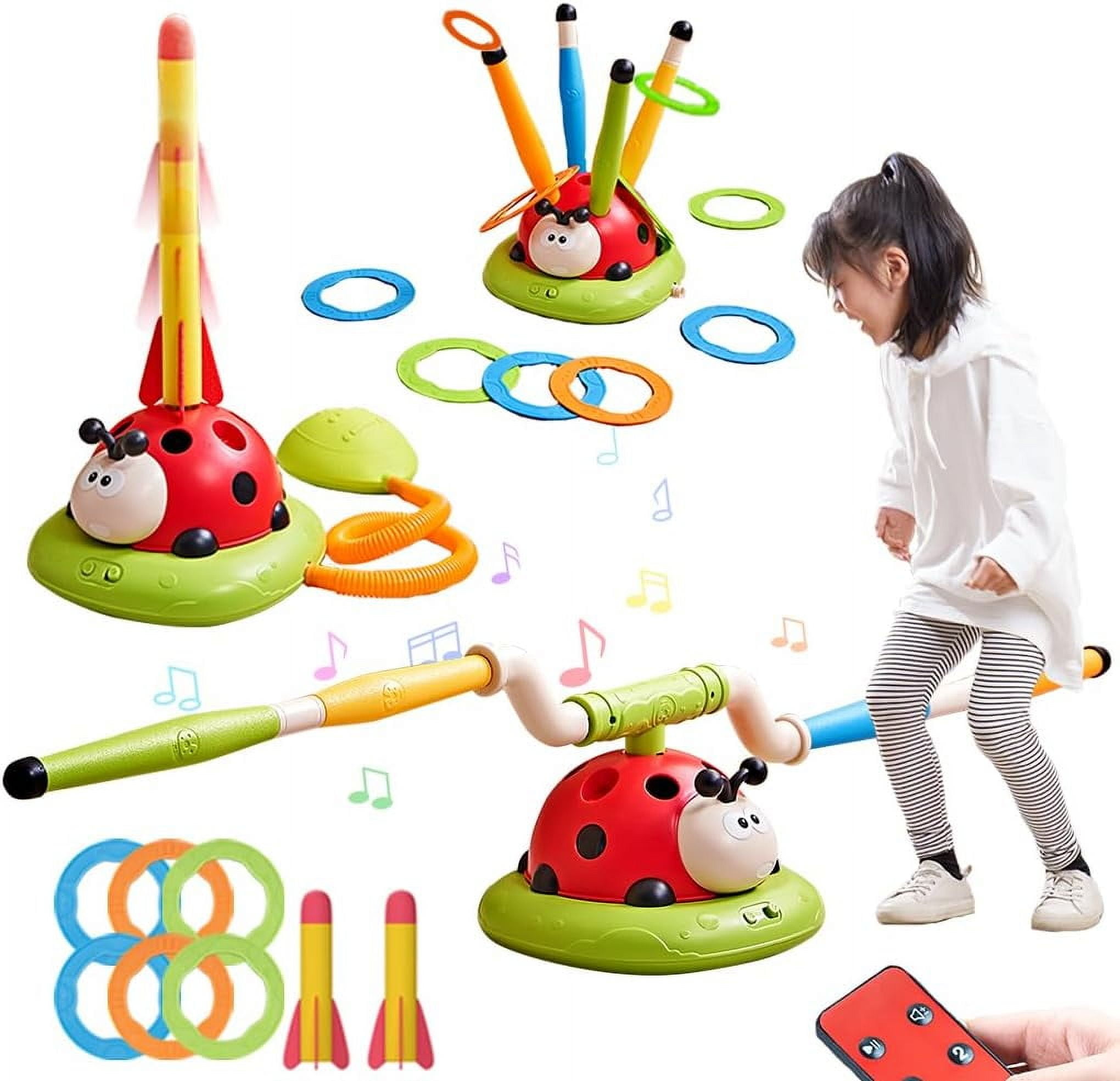 3 in 1 Musical Jump, Toss Ring Game Toy and Stomping Launch Rocket ...