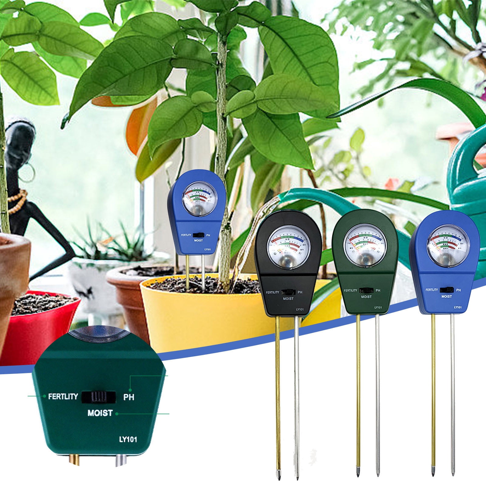 3 - in - 1 PH and Water Moisture Light Test Meter Kit, for Garden. for ...