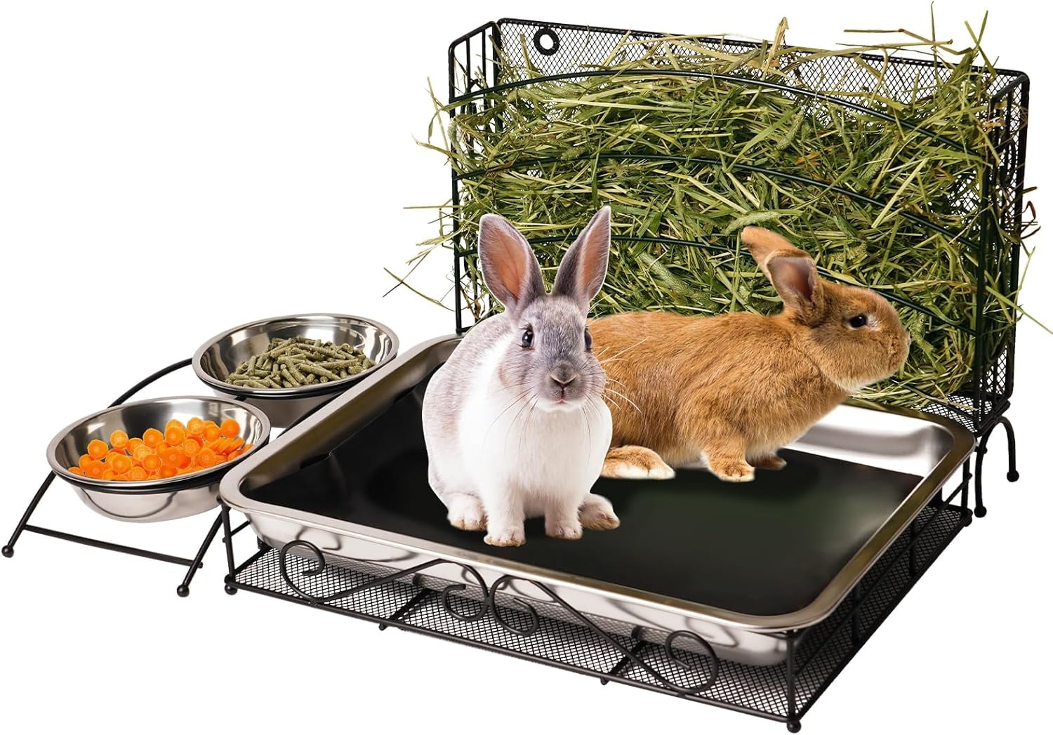 3 in 1 Rabbit Hay Feeder with Litter Box and Bowls Guinea Pig Hay ...