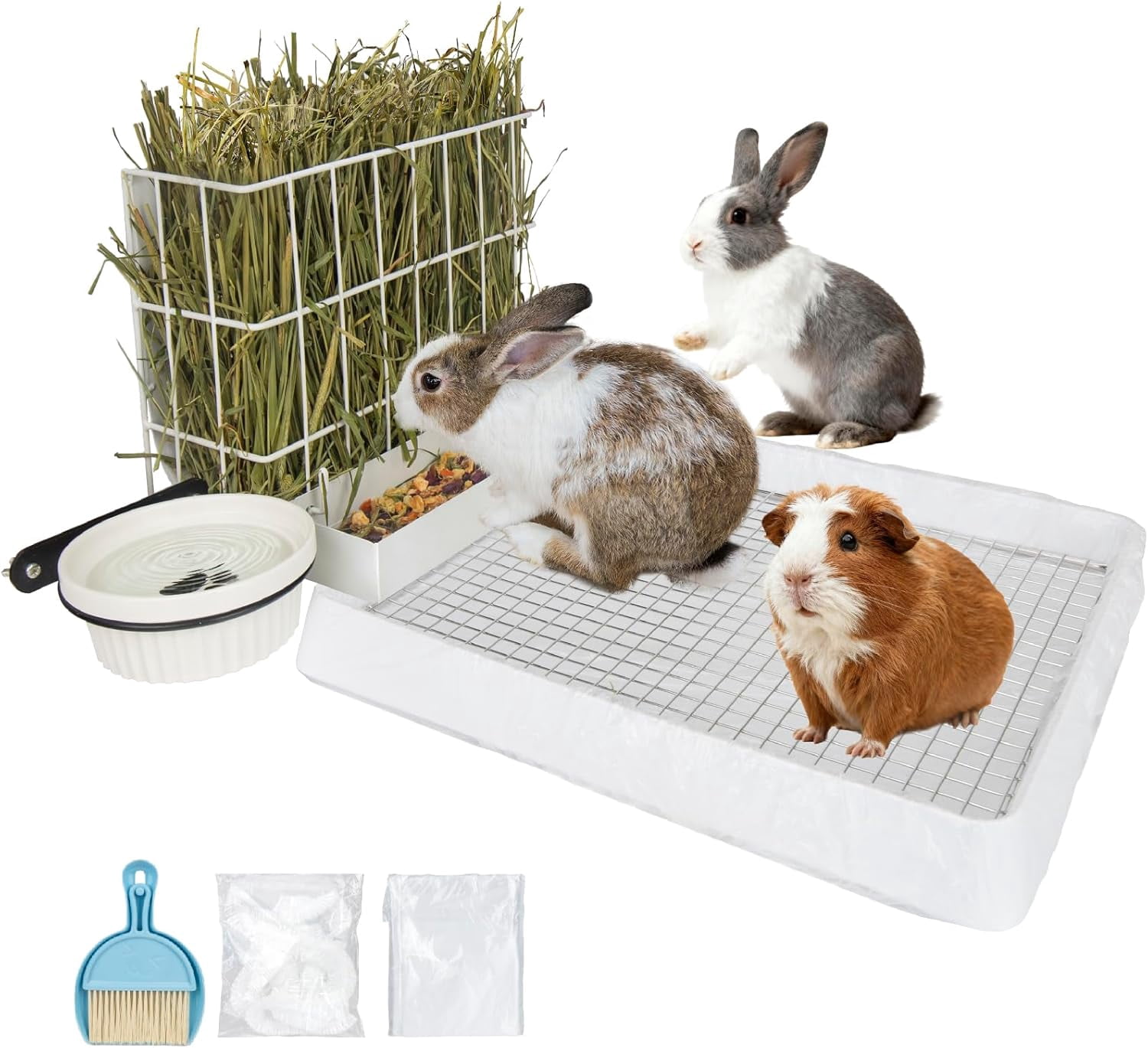 3 in 1 Rabbit Hay Feeder with Litter Box,Upgraded Metal Hay Rack ...