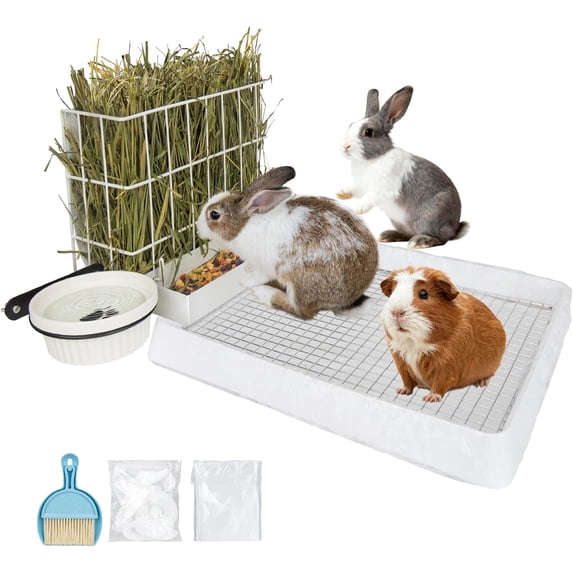 3 in 1 Rabbit Hay Feeder with Litter Box,Upgraded Metal Hay Rack ...
