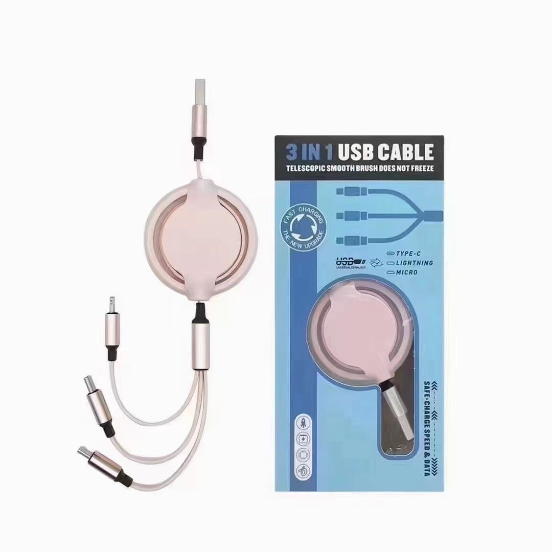 3 in 1 Retractable USB Charging Cable Fast Charge & Data Sync Type C ...