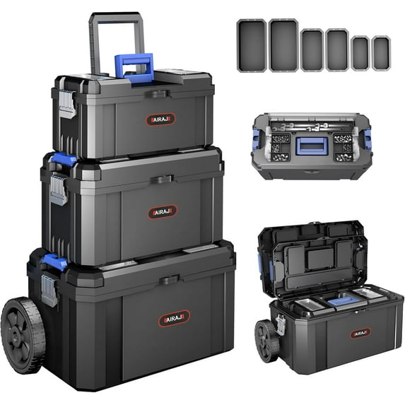 3 IN 1 Rolling Tool Box With Wheels,Stackable Modular Tool Storage ...