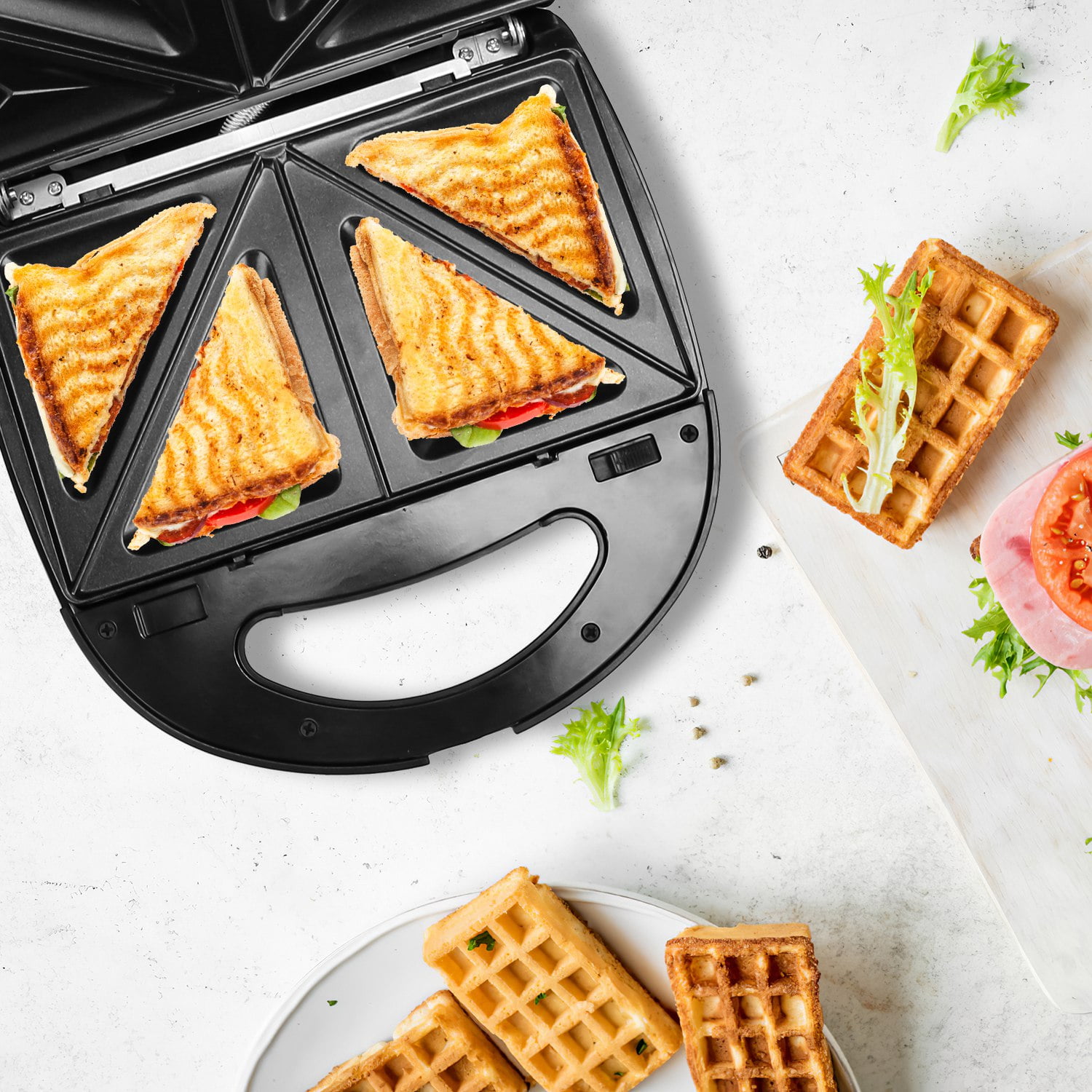 3 in 1 Sandwich Maker Mini Panini Press Waffle Iron Set with 3 ...