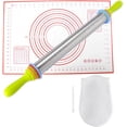 3 in 1 Set of Rolling Pin with handle + Pastry Baking Mat + Kneading ...