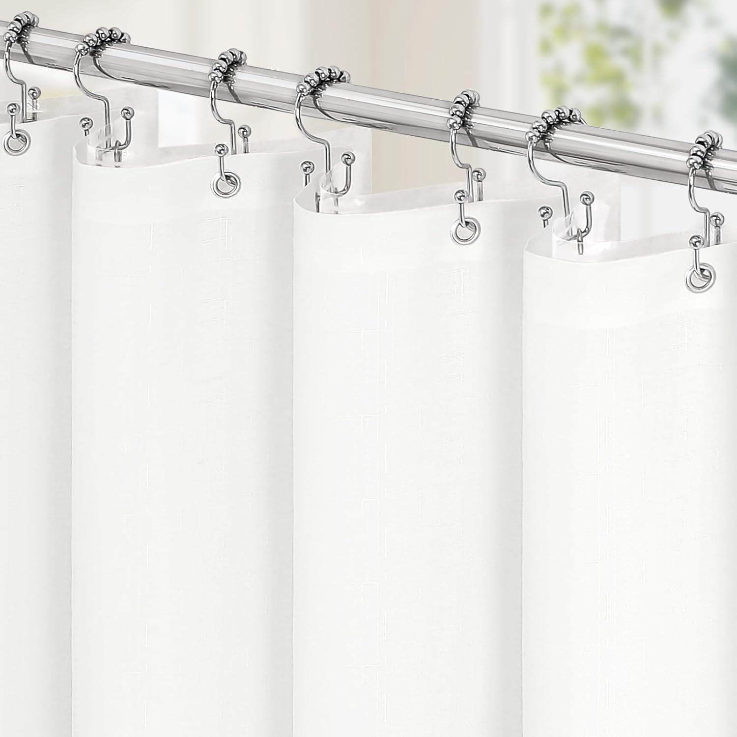 3 in 1 Shower Curtain Set, White Boho Farmhouse Linen Textured Bath ...