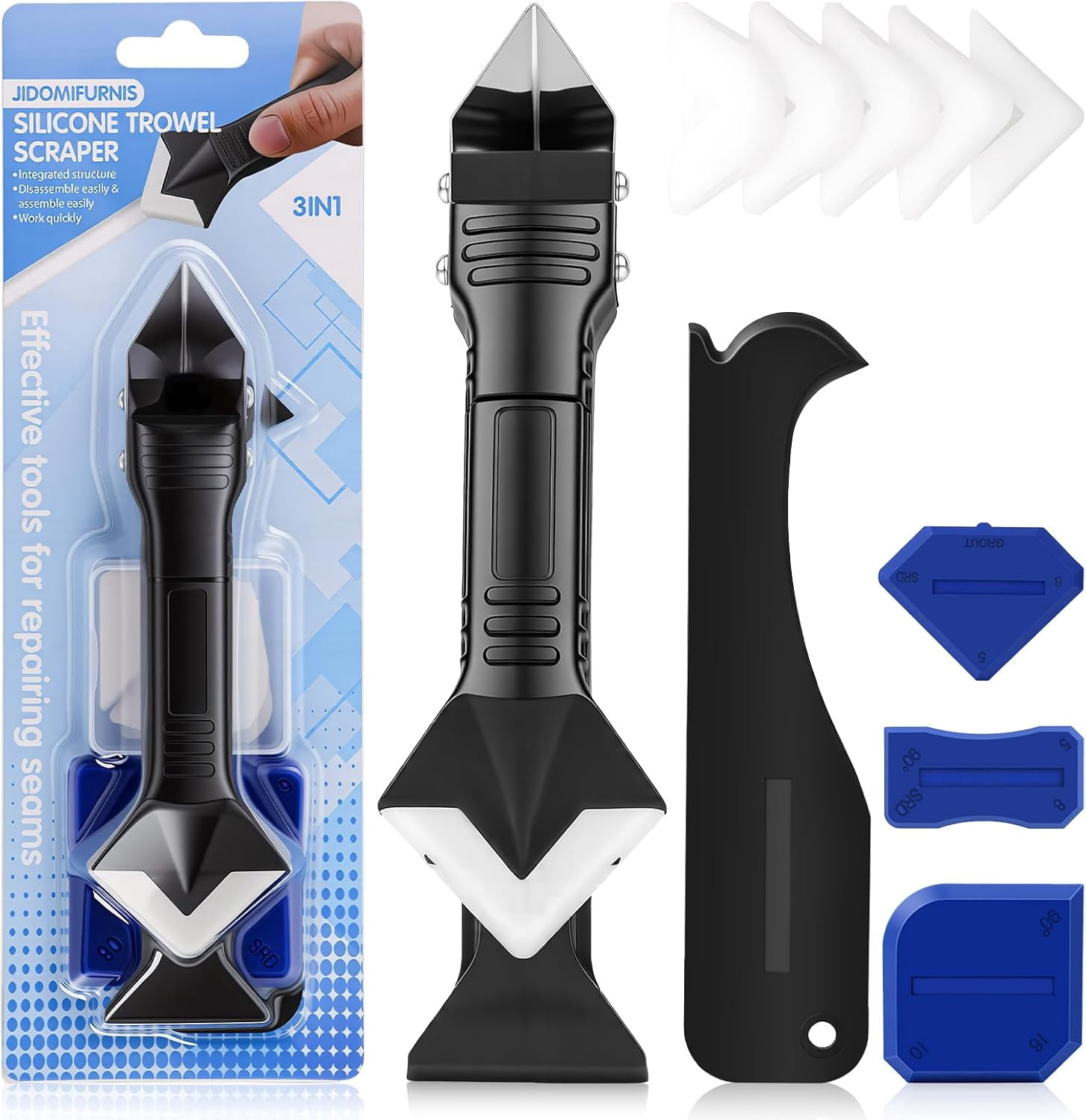 3 in 1 Silicone Caulking Tools, Glass Glue Angle Scraper, Stainless ...