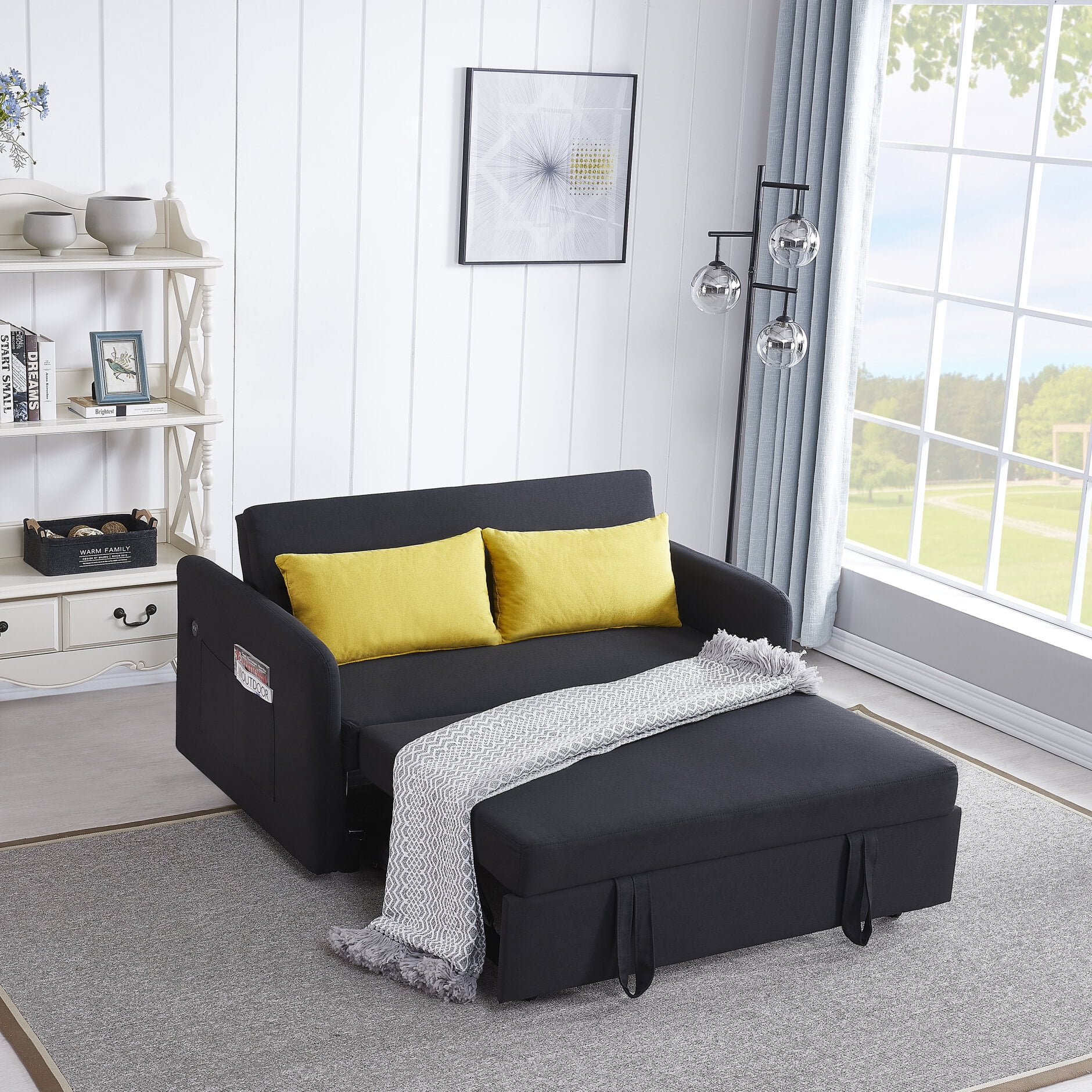 3 in 1 Sleeper Sofa Couch Bed with Two Pillows, Modern Convertible ...
