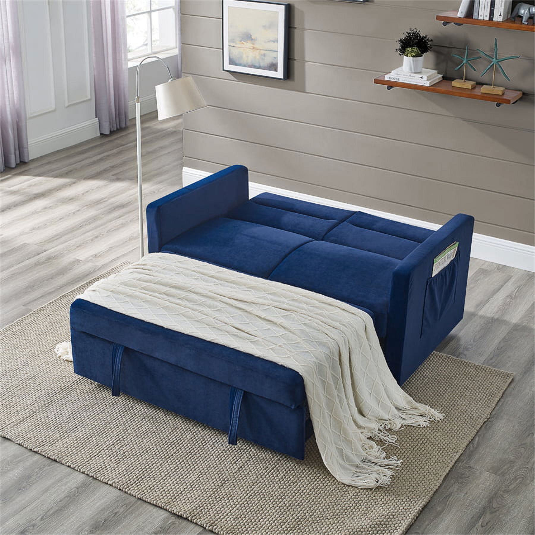 3 in 1 Sofa Bed, Velvet Sleeper Recliner Chair with Pull-out Bed and ...