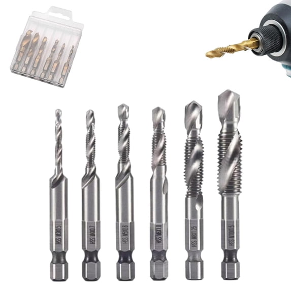 3 in 1 Spiral Tap Hex Shank Drill Bit Set, 6PCS Drill and Tap Set ...