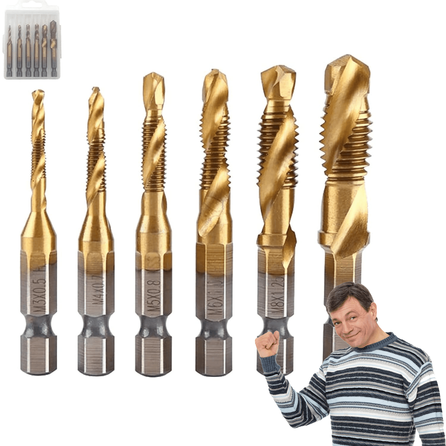 3 in 1 Spiral Tap Hex Shank Drill Bit Set, Professional Thread Tap ...