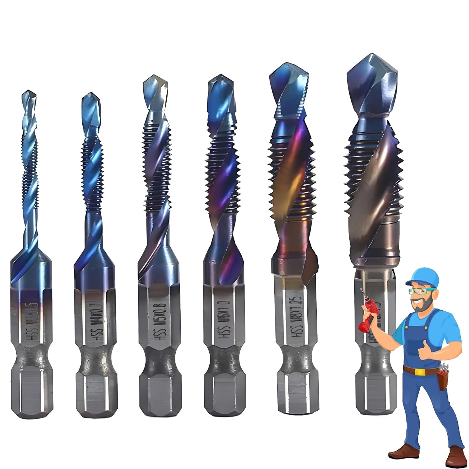 3 in 1 Spiral Tap Hex Shank Drill Bit Set, Professional Thread Tap ...