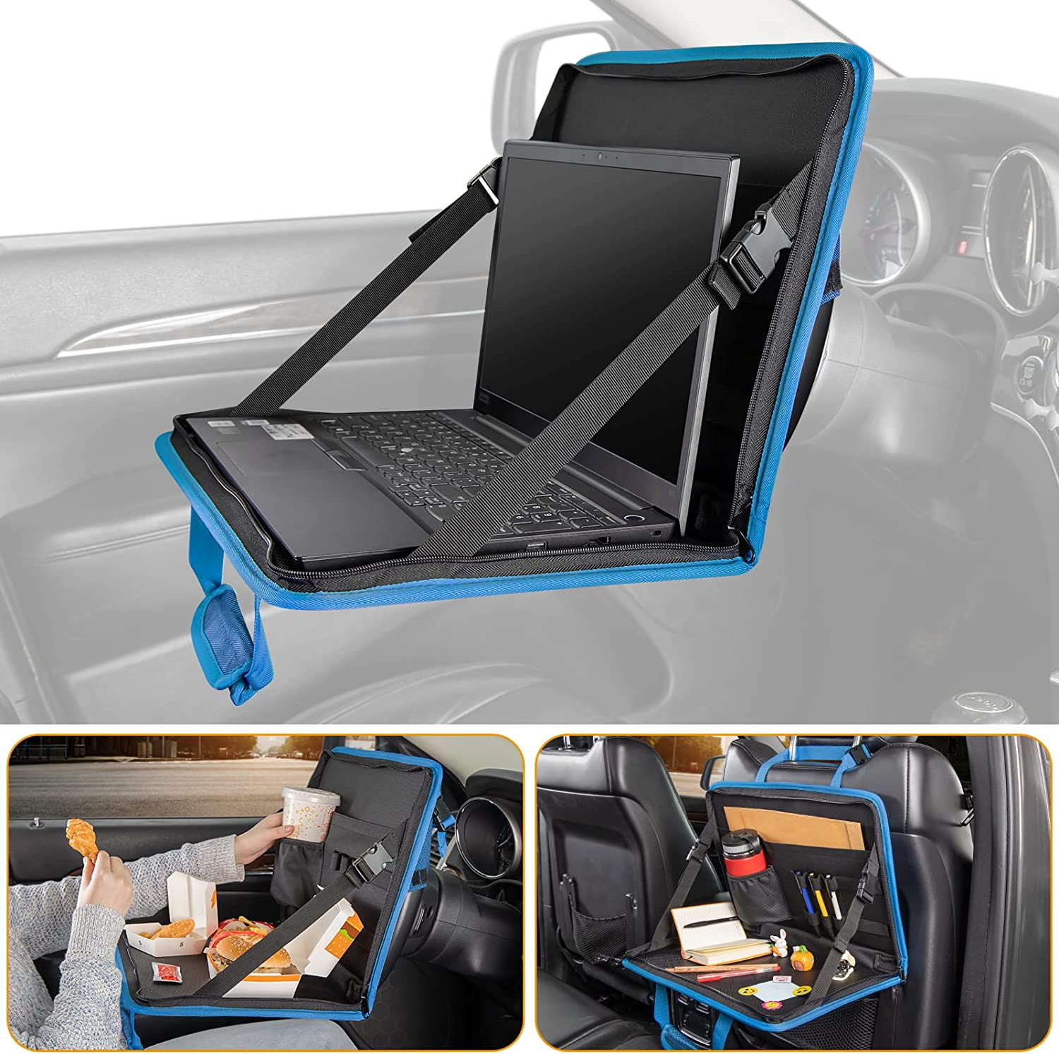 3 in 1 Steering Wheel Eating Tray (Blue), Car Back Seat Laptop Desk ...